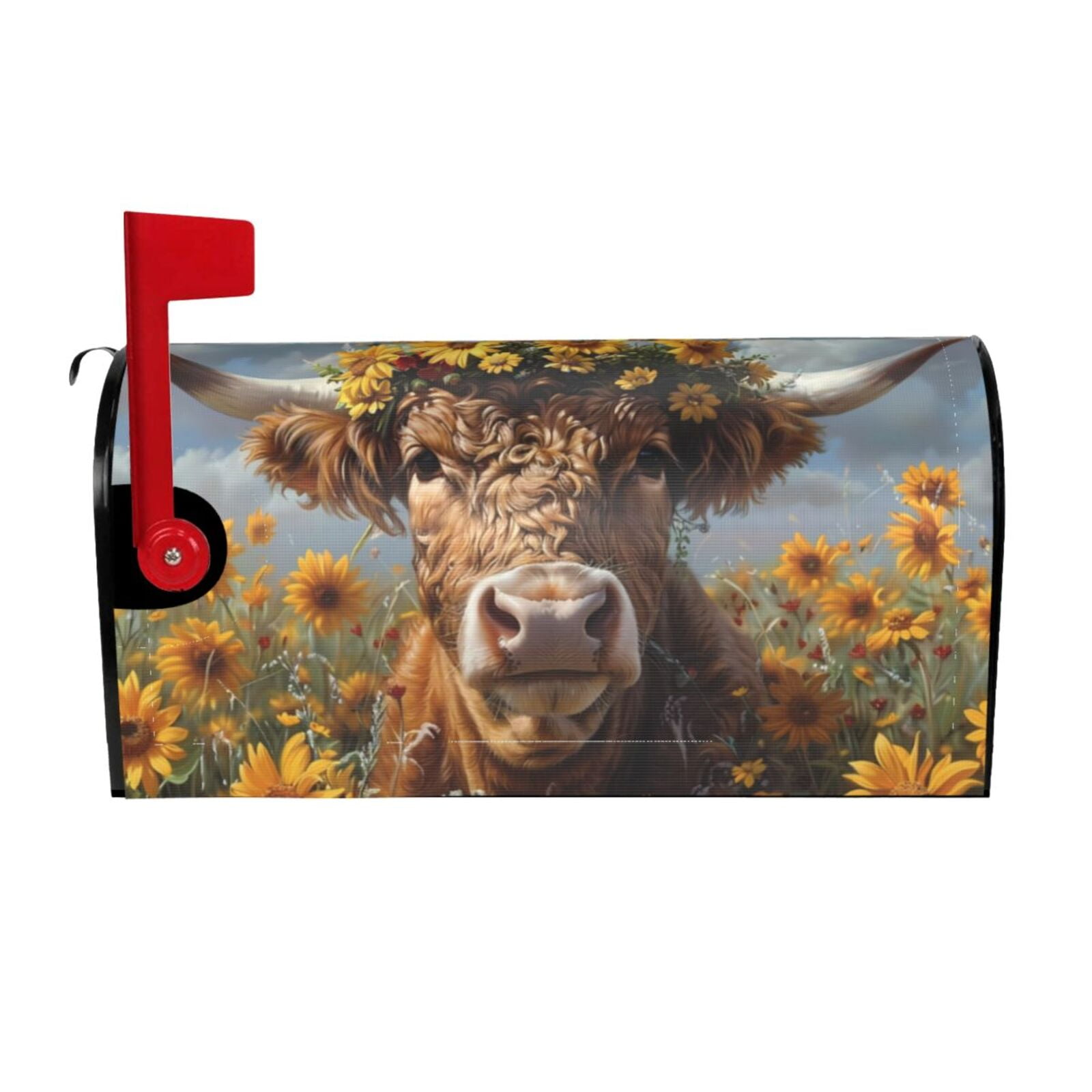 Junzan Cute Cow Sunflower Crown A Pattern Mailbox Covers,Magnetic ...