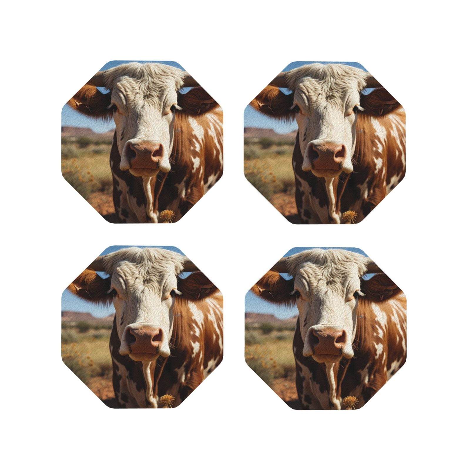 Junzan Cute Daisy Cow Print Coasters for Drinks - Leather Coasters Set ...
