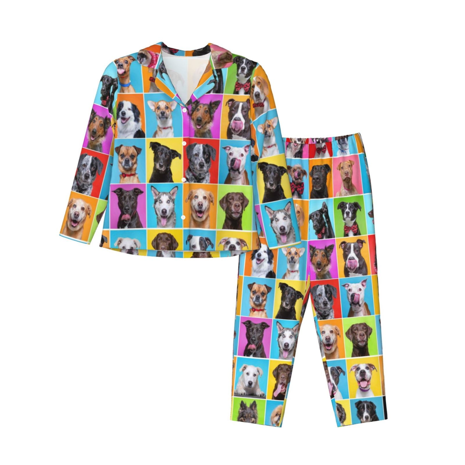 Junzan Cute Dogs Collage Print Womens Pajama Sets,Long Sleeve Button ...