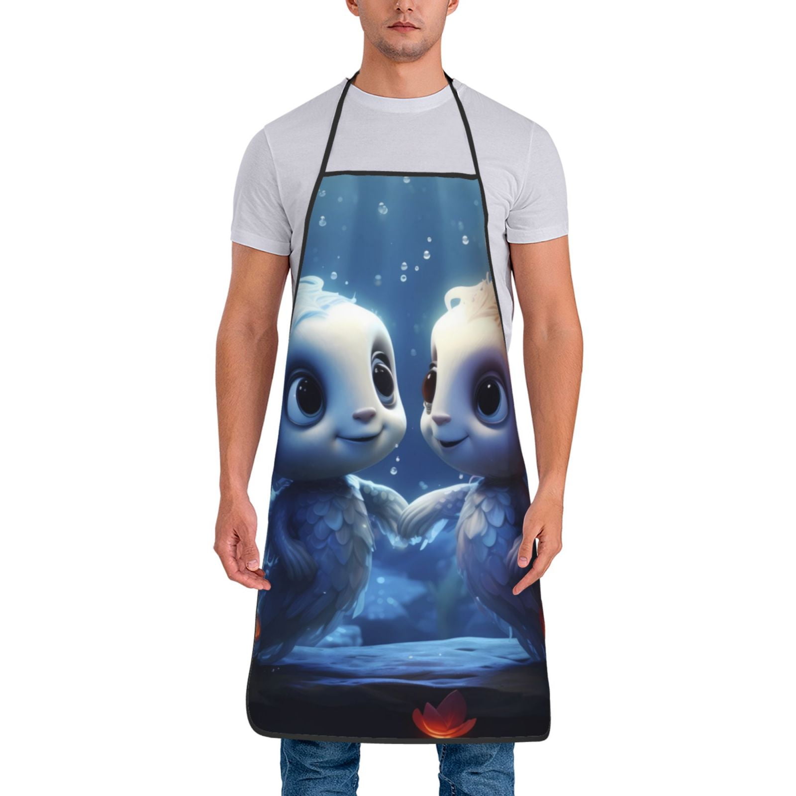 Junzan Cute Fish Flower Couple Print Kitchen Cooking Aprons, Chef Apron ...