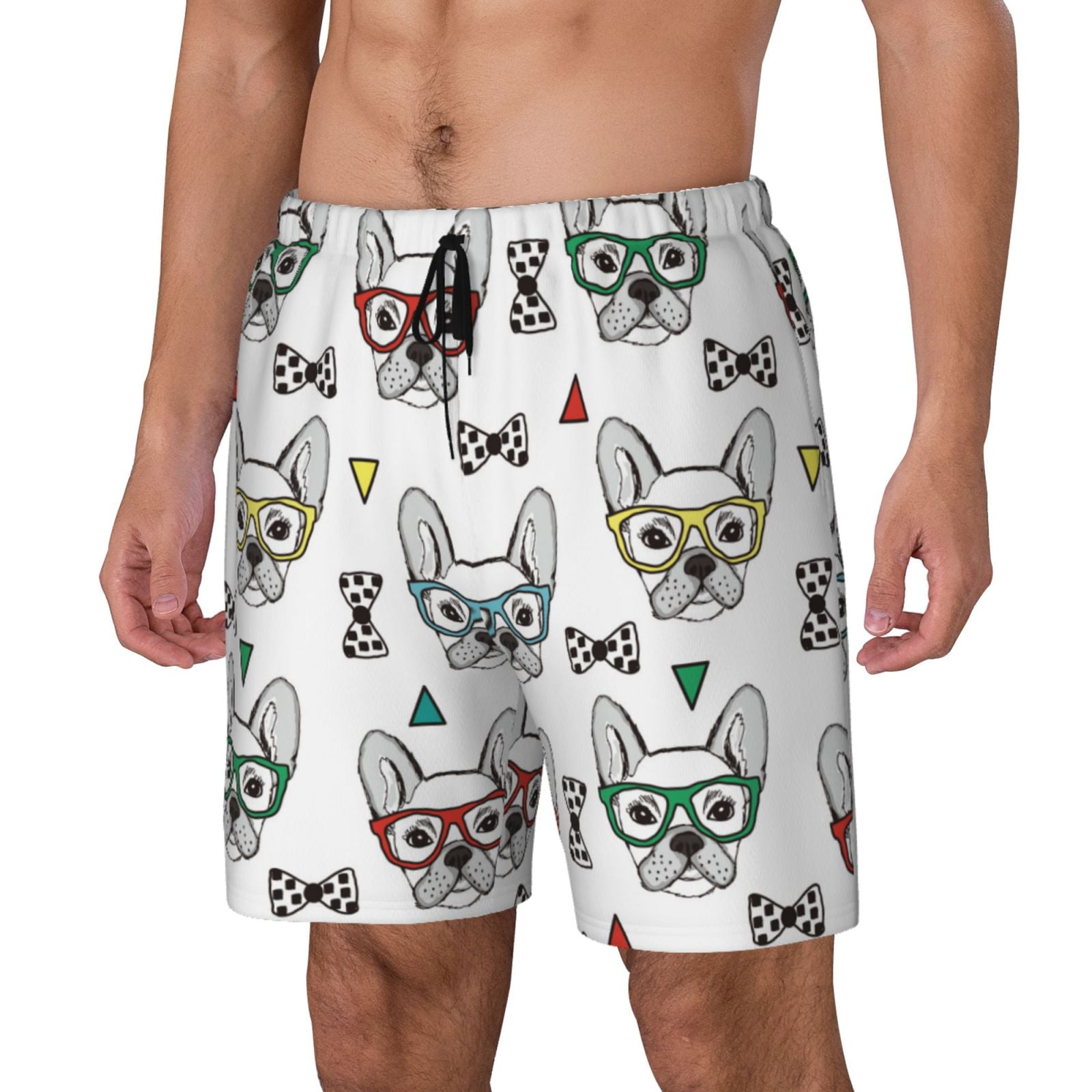 Junzan Cute French Bulldog Print Swim Trunks Men Swim Shorts with Built ...
