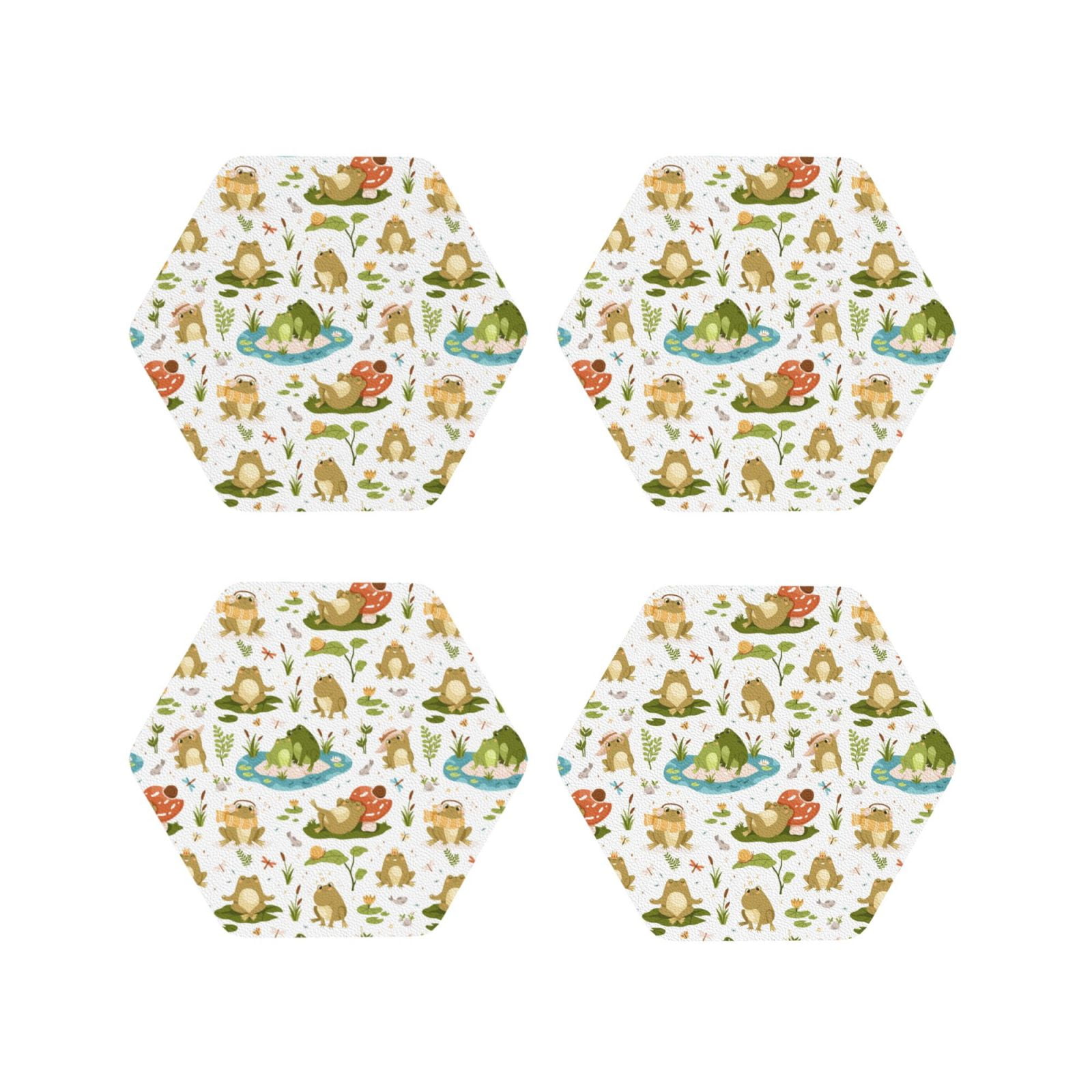 Junzan Cute Frog Print Coasters for Drinks - Leather Coasters Set of 4 ...