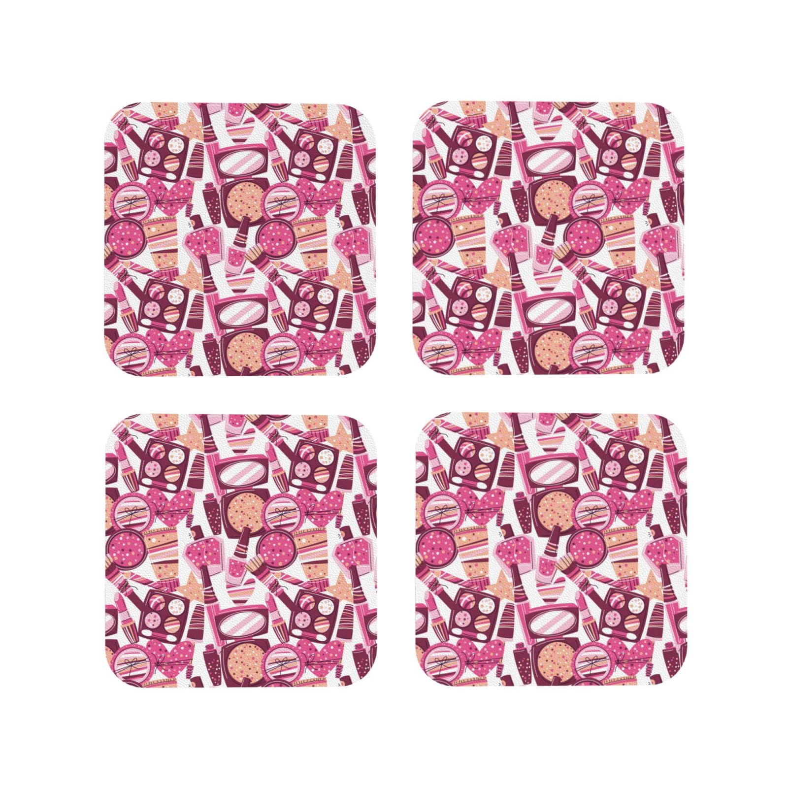Junzan Cute Girl Print Coasters for Drinks - Leather Coasters Set of 4 ...
