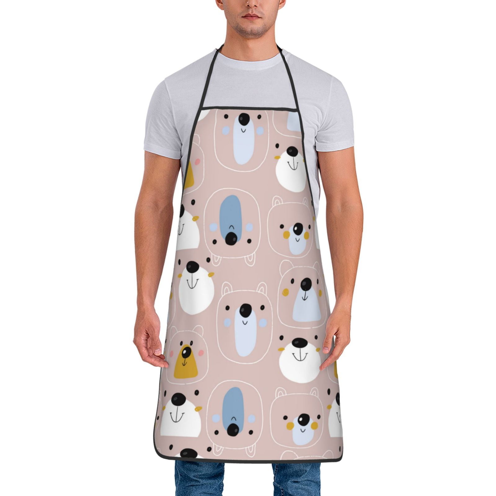 Junzan Cute Hand Drawn Bear Print Kitchen Cooking Aprons, Chef Apron ...