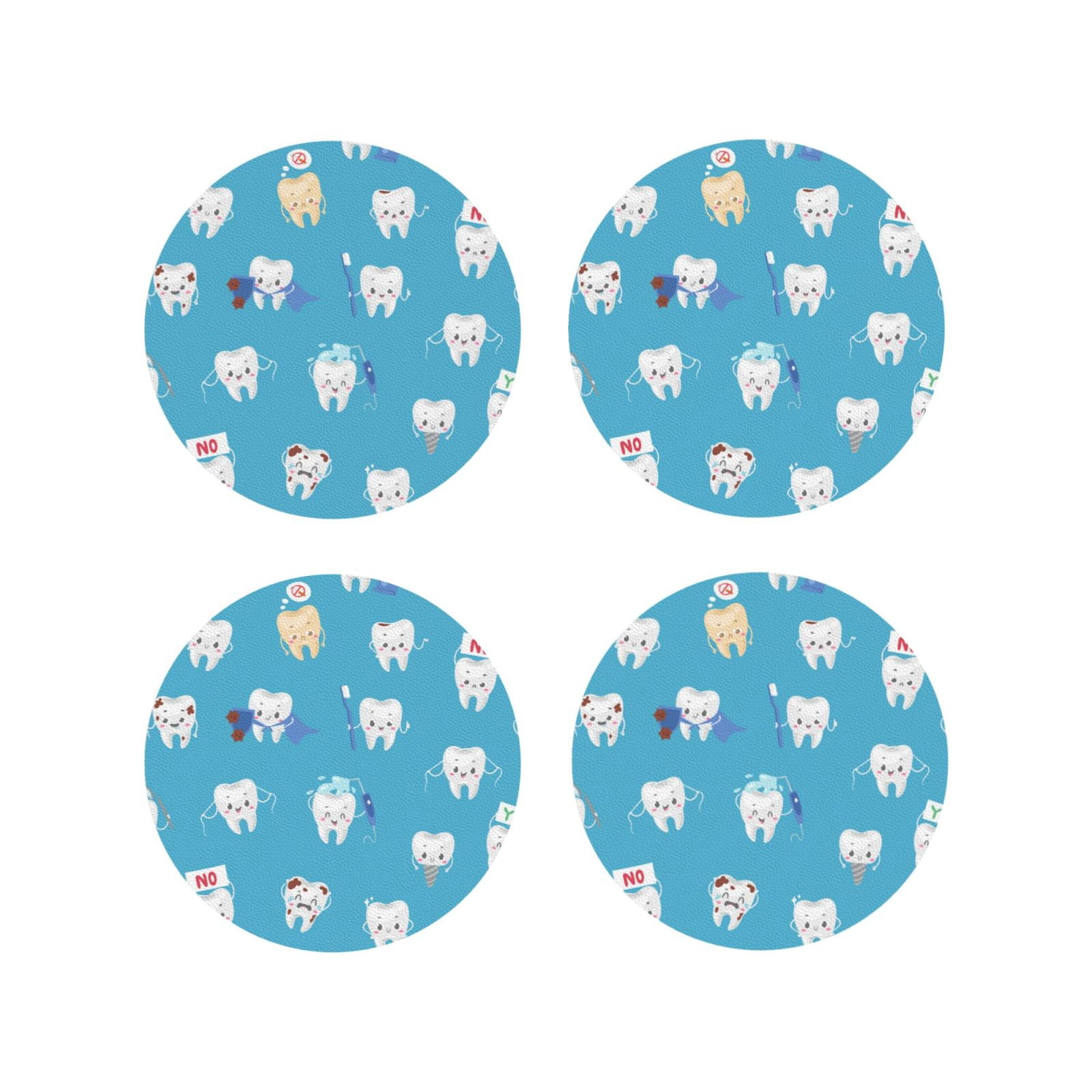Junzan Cute Healthy Teeth Print Coasters for Drinks - Leather Coasters ...