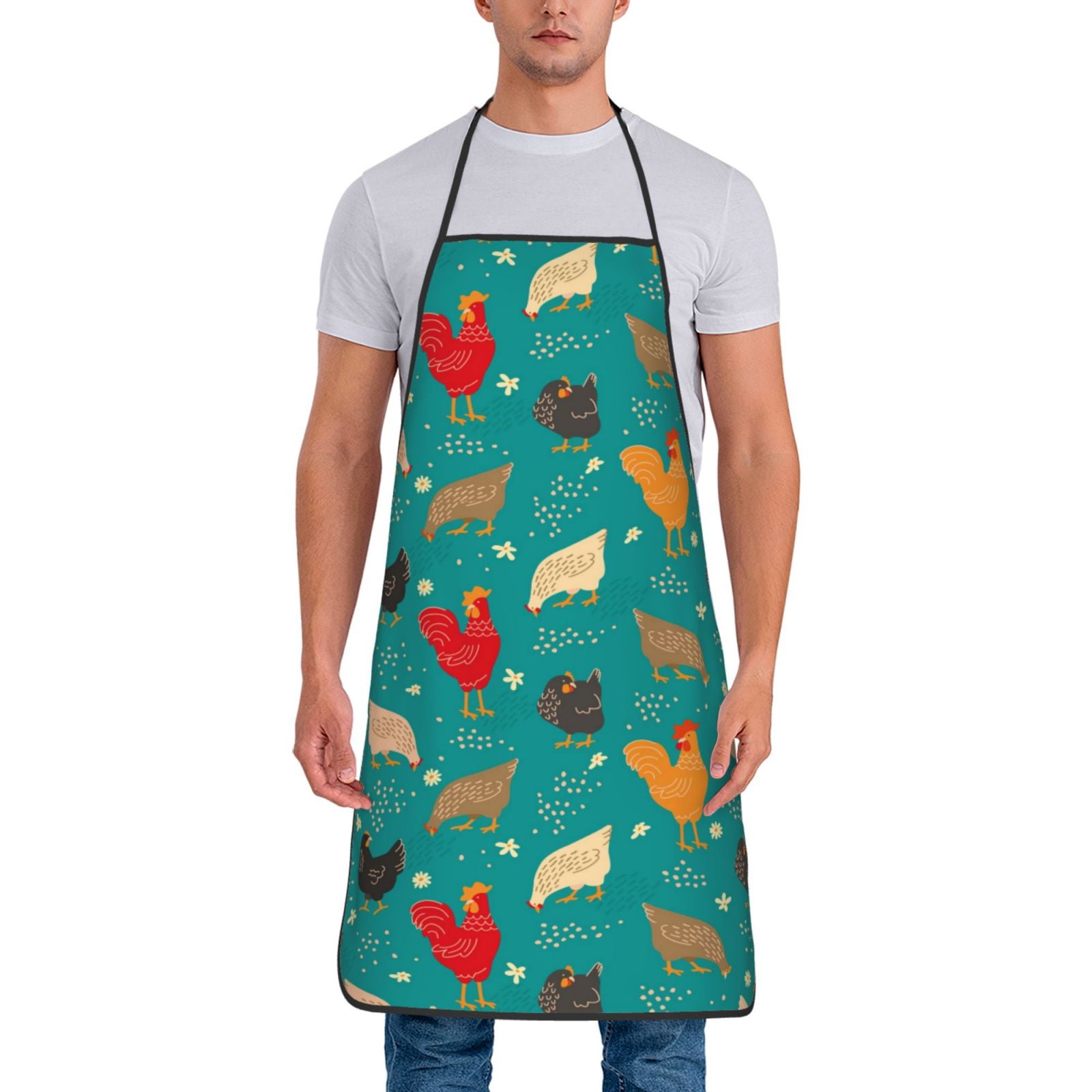 Junzan Cute Hens And Rooster Print Kitchen Cooking Aprons, Chef Apron ...