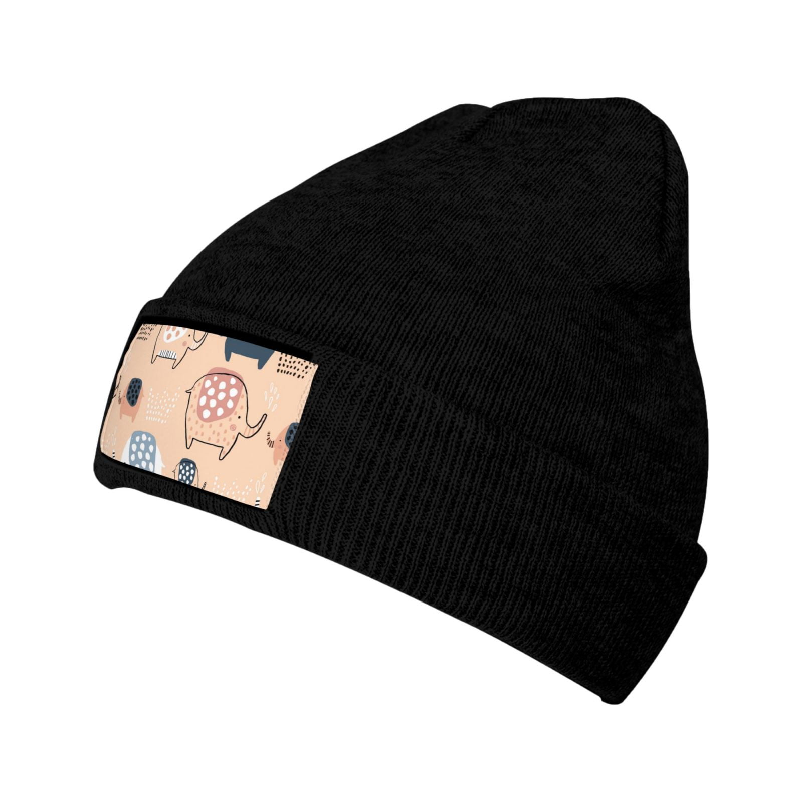 Junzan Cute Ink Drawn Elephants Mens Winter Hats Thick Knit Cuff Beanie ...