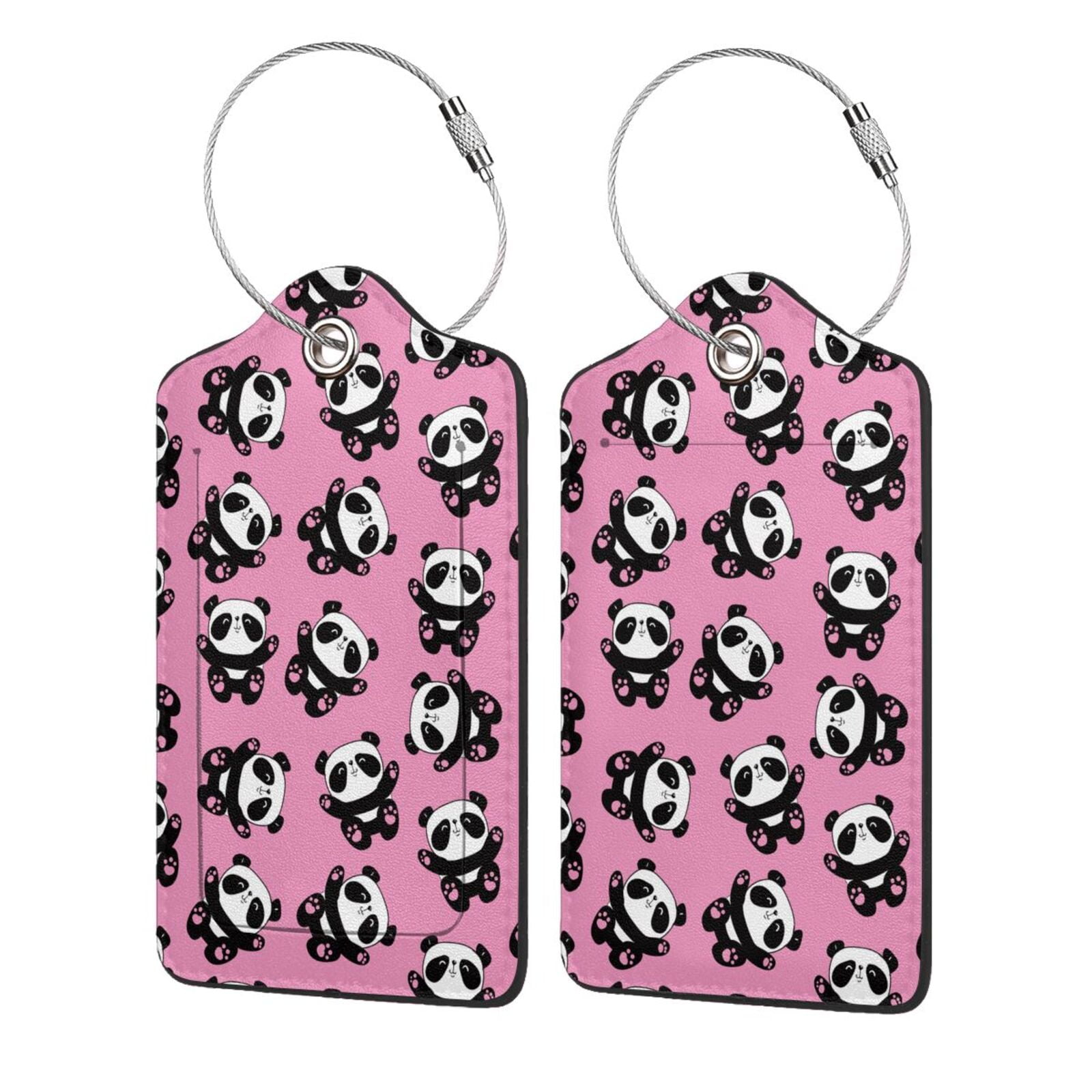 Junzan Cute Panda for Luggage Tags,Leather Luggage Tags for Suitcases Travel Tags Privacy Cover ...