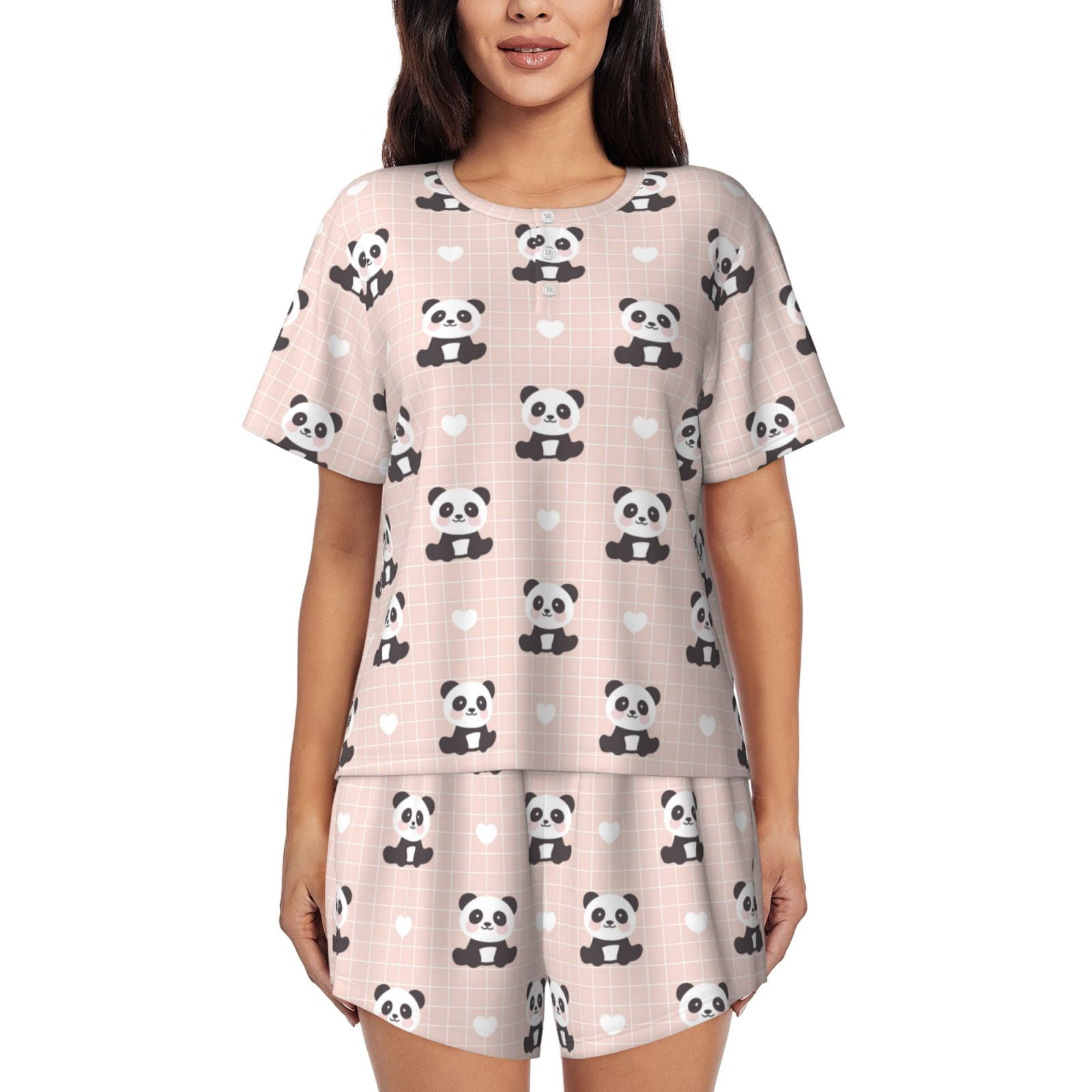 Junzan Cute Panda for Short-Sleeved Pajama Set for Women,2 Piece Short ...