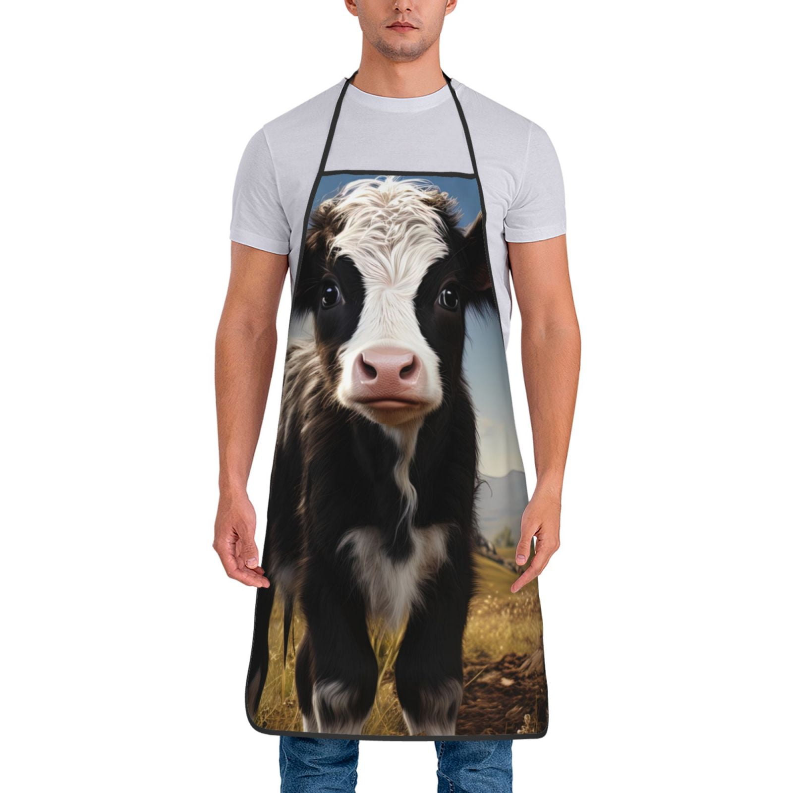Junzan Cute Prairie Cow Print Kitchen Cooking Aprons, Chef Apron for ...