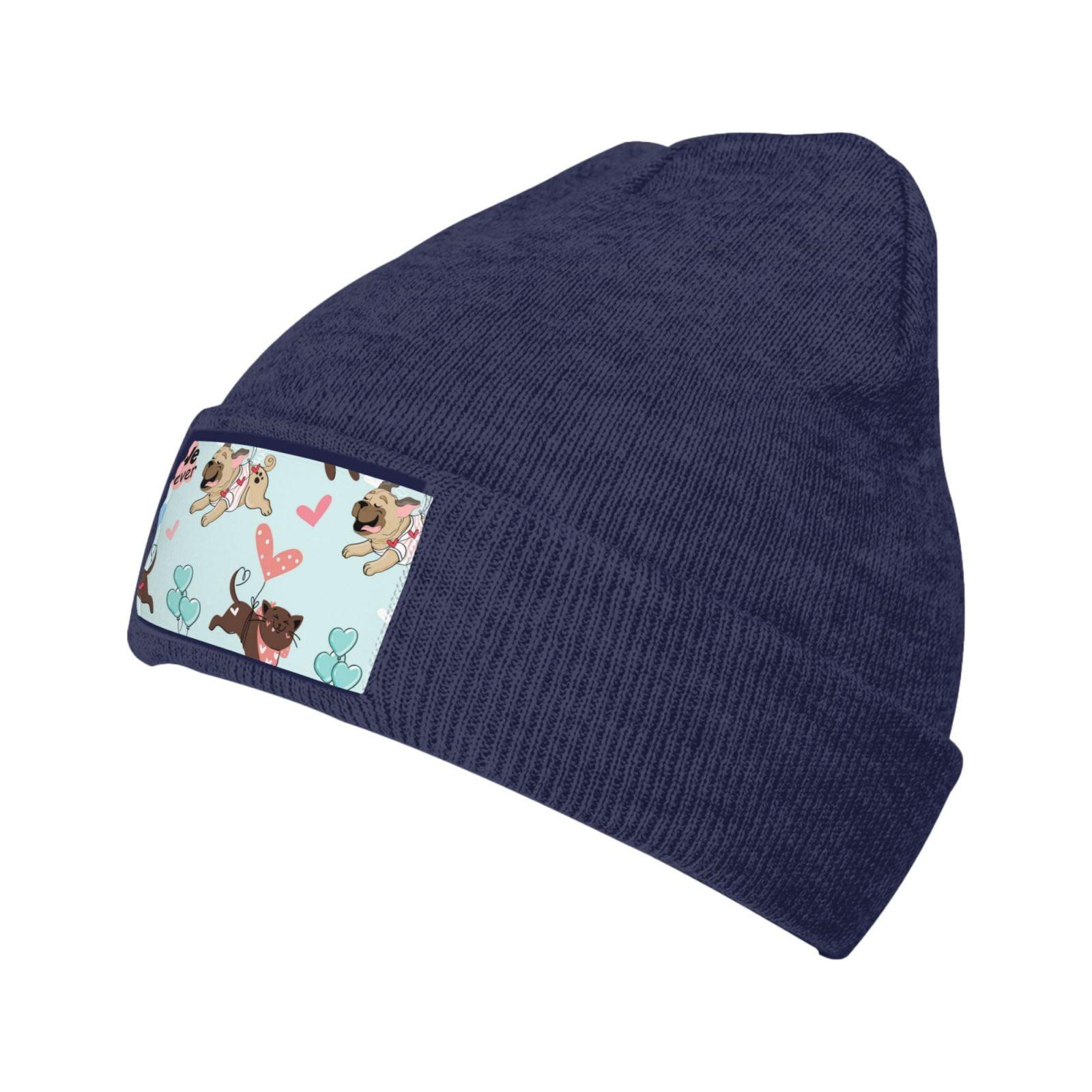 Junzan Cute Pug Dogs Mens Winter Hats Thick Knit Cuff Beanie Cap Beanie ...
