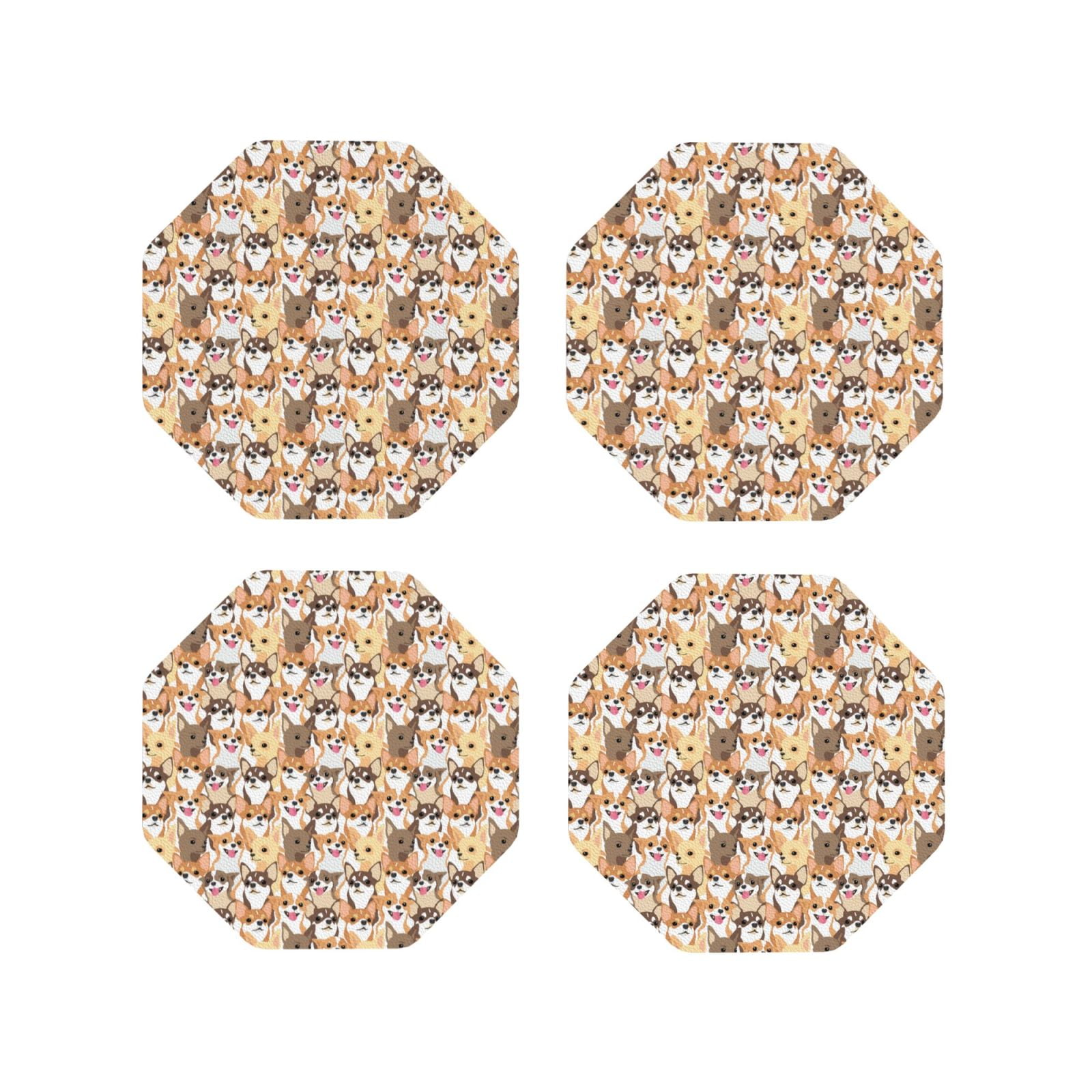 Junzan Cute Puppy Print Coasters for Drinks - Leather Coasters Set of 4 ...