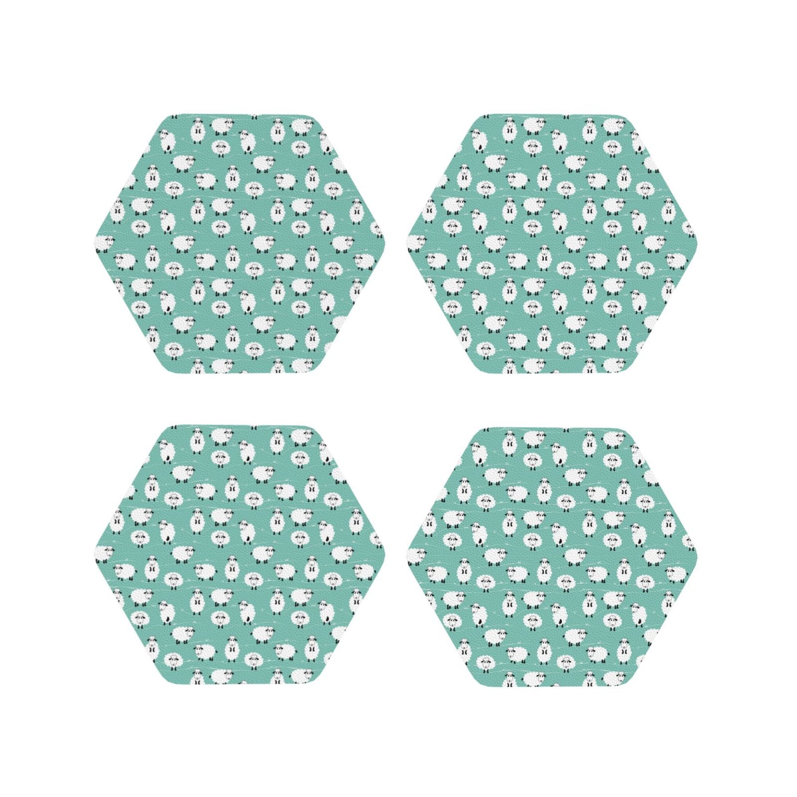Junzan Cute Sheeps Print Coasters for Drinks - Leather Coasters Set of ...