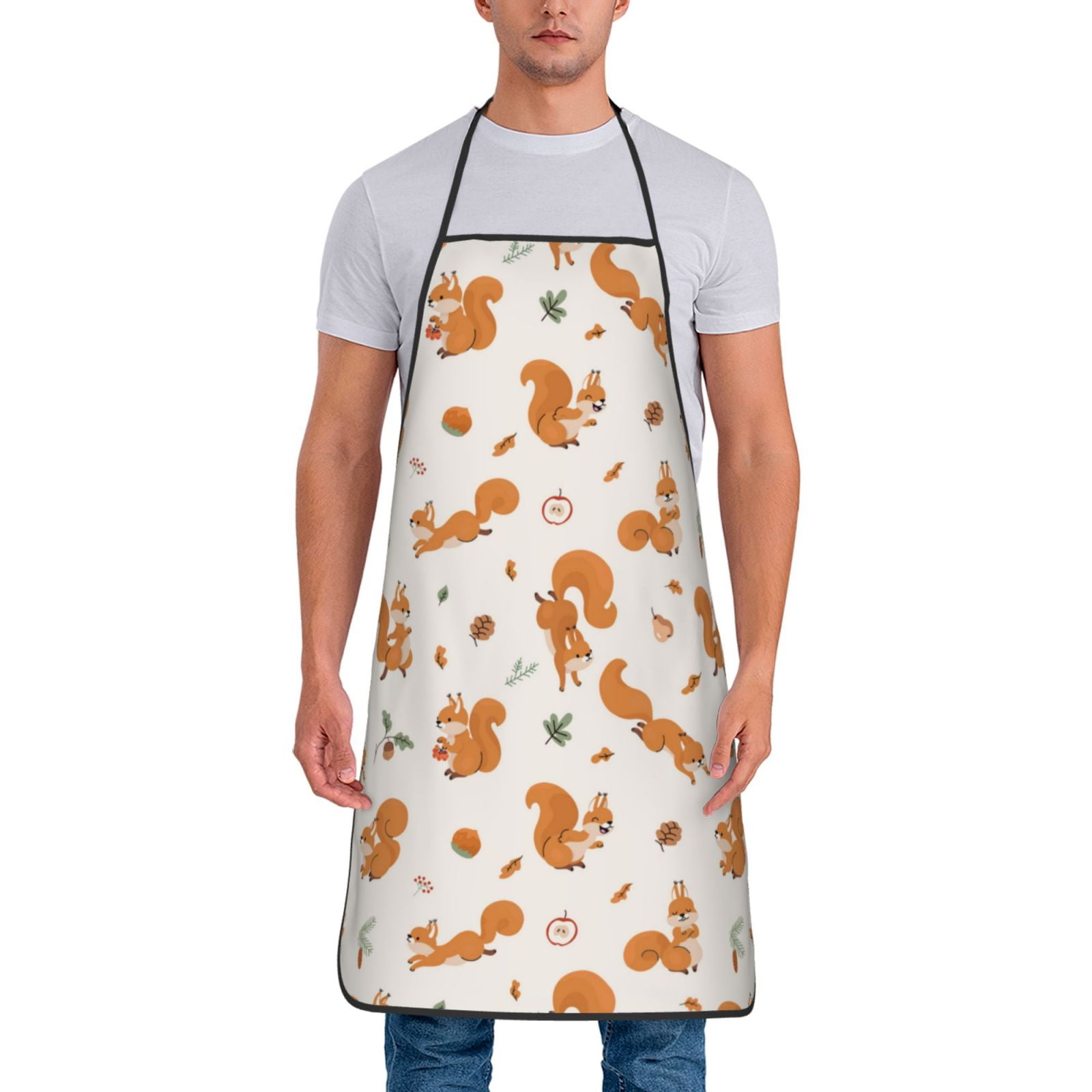 Junzan Cute Squirrel Fall Print Kitchen Cooking Aprons, Chef Apron for ...
