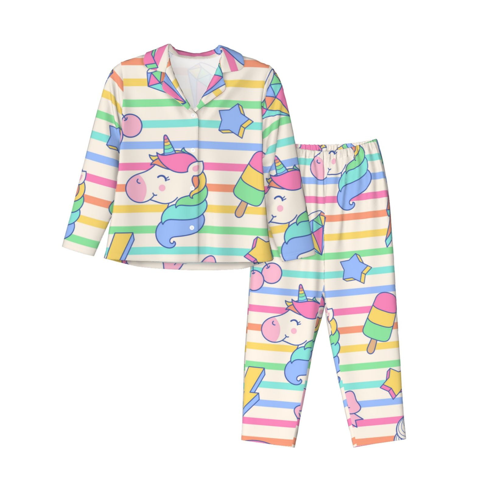 Junzan Cute Unicorn Print Womens Pajama Sets,Long Sleeve Button Down For Women Pjs 2 Piece ...