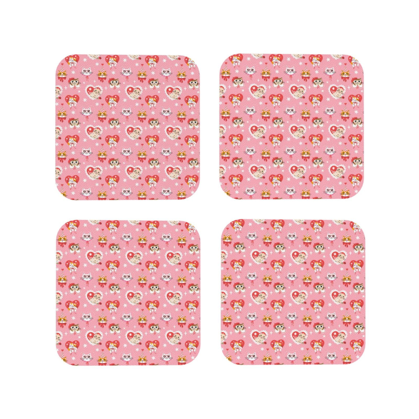 Junzan Cute cartoon cats Print Coasters for Drinks - Leather Coasters ...