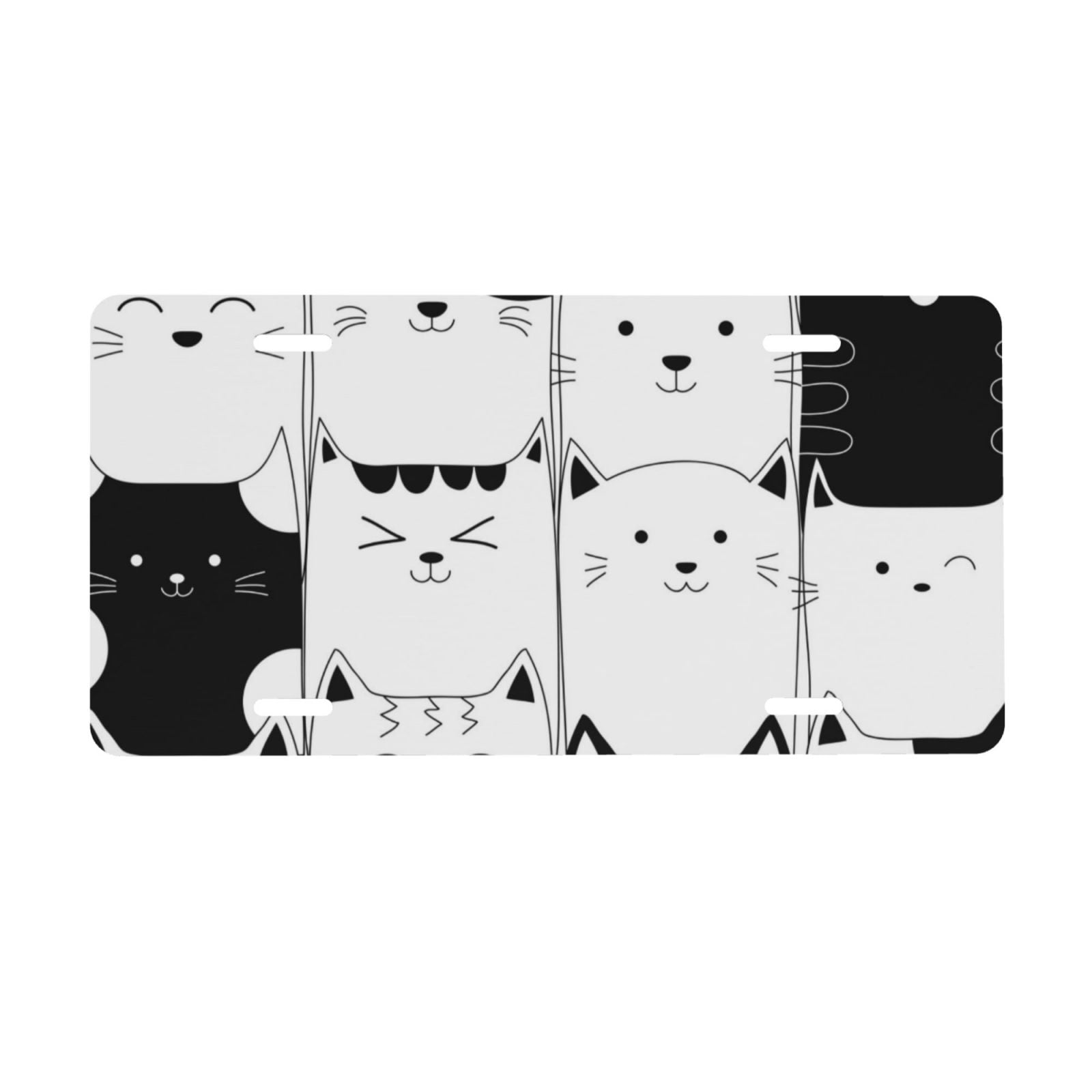 Junzan Doodle Cute Cat Front License Plate Covers Decorative Car Metal ...