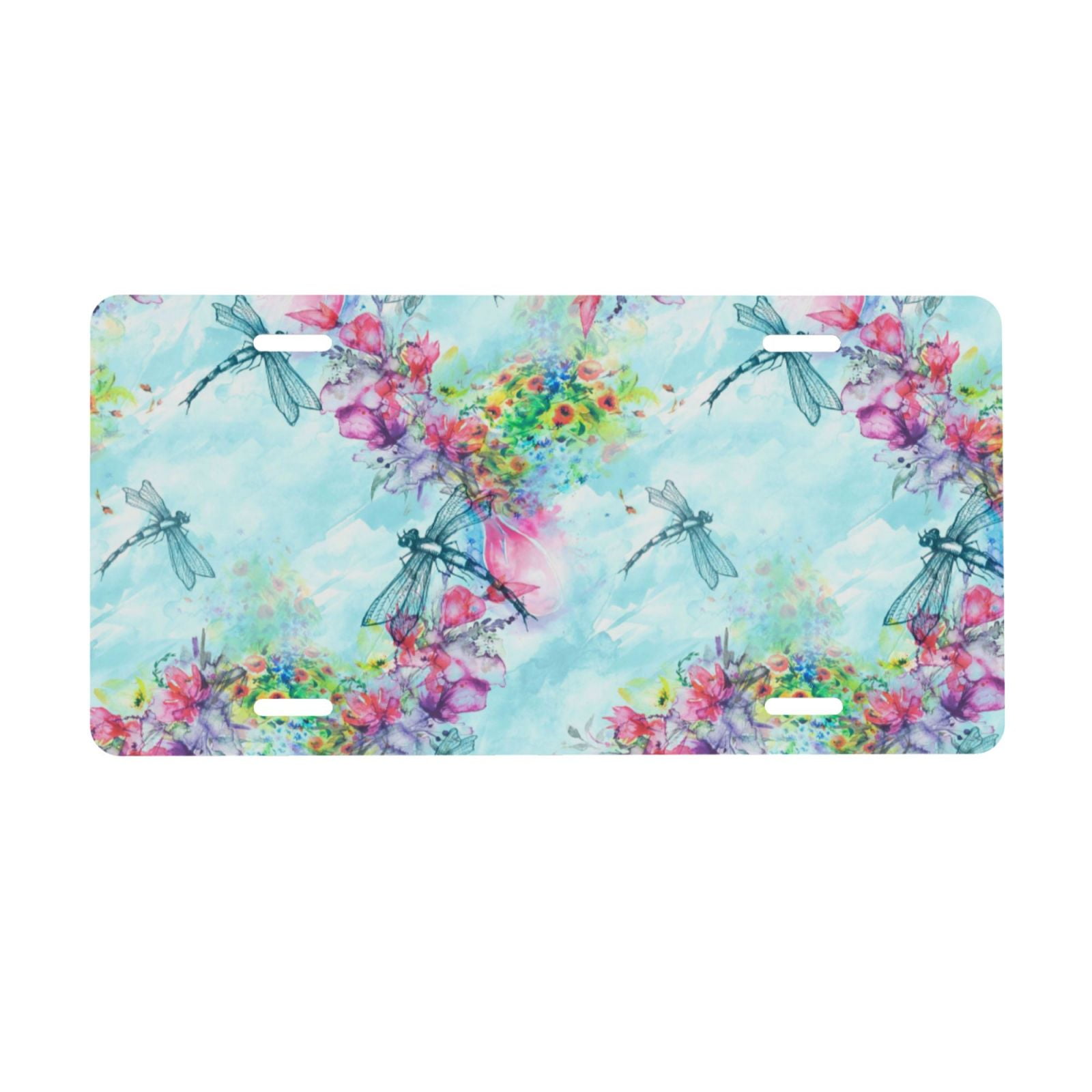 Junzan Dragonfly Floral Front License Plate Covers Decorative Car Metal ...