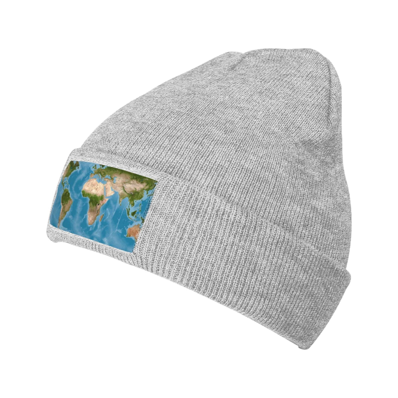 Junzan Earth View World Map Mens Winter Hats Thick Knit Cuff Beanie Cap ...
