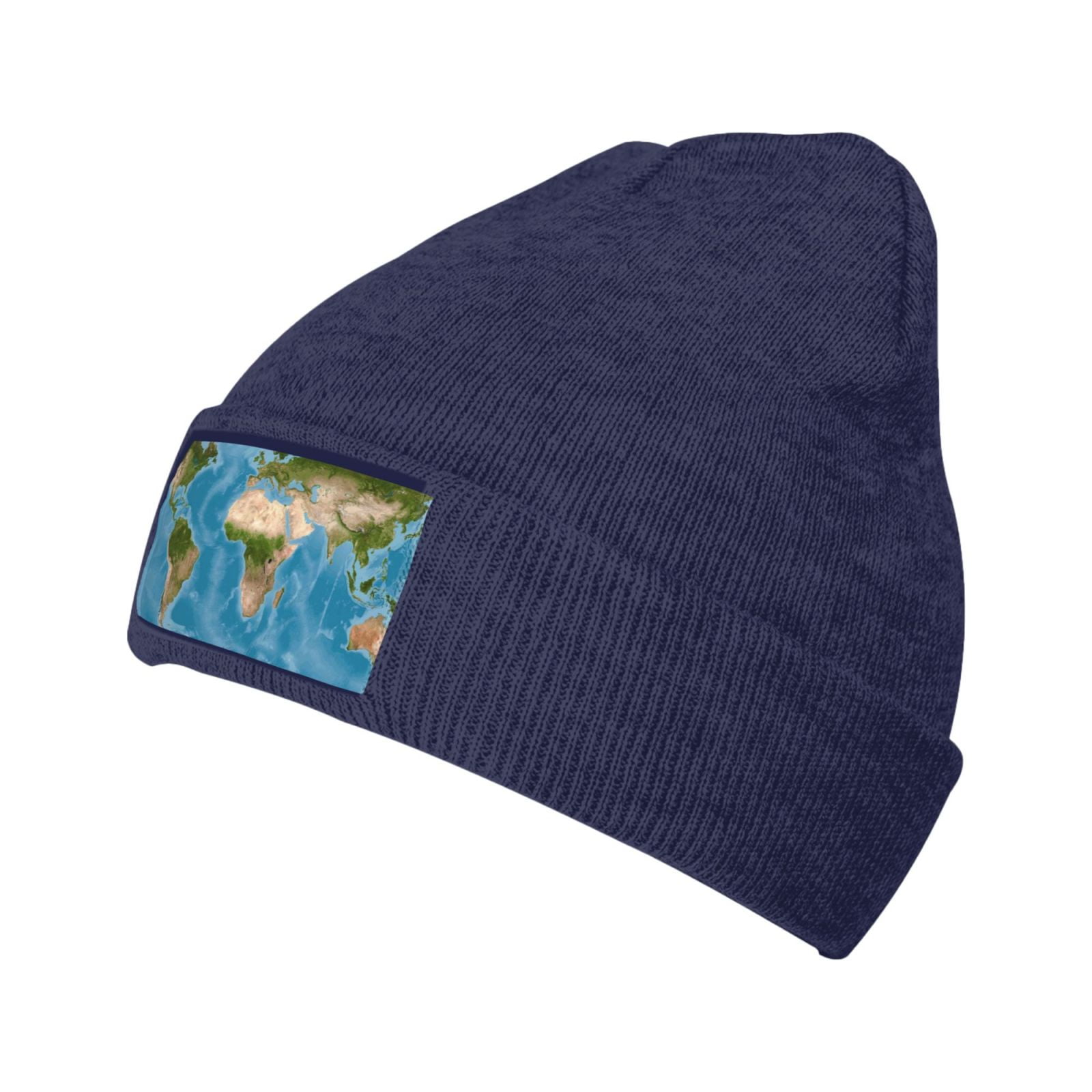 Junzan Earth View World Map Mens Winter Hats Thick Knit Cuff Beanie Cap ...