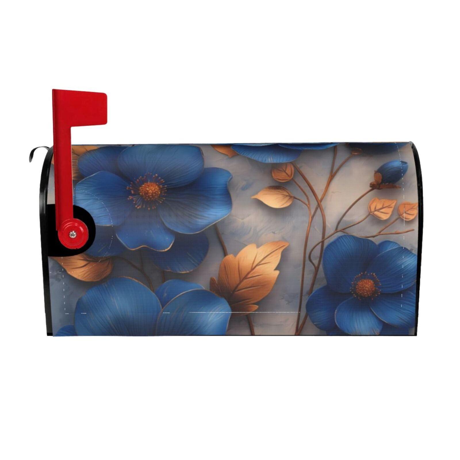 Junzan Elegant Blue Gold Blooms Pattern Mailbox Covers,Magnetic Mailbox ...