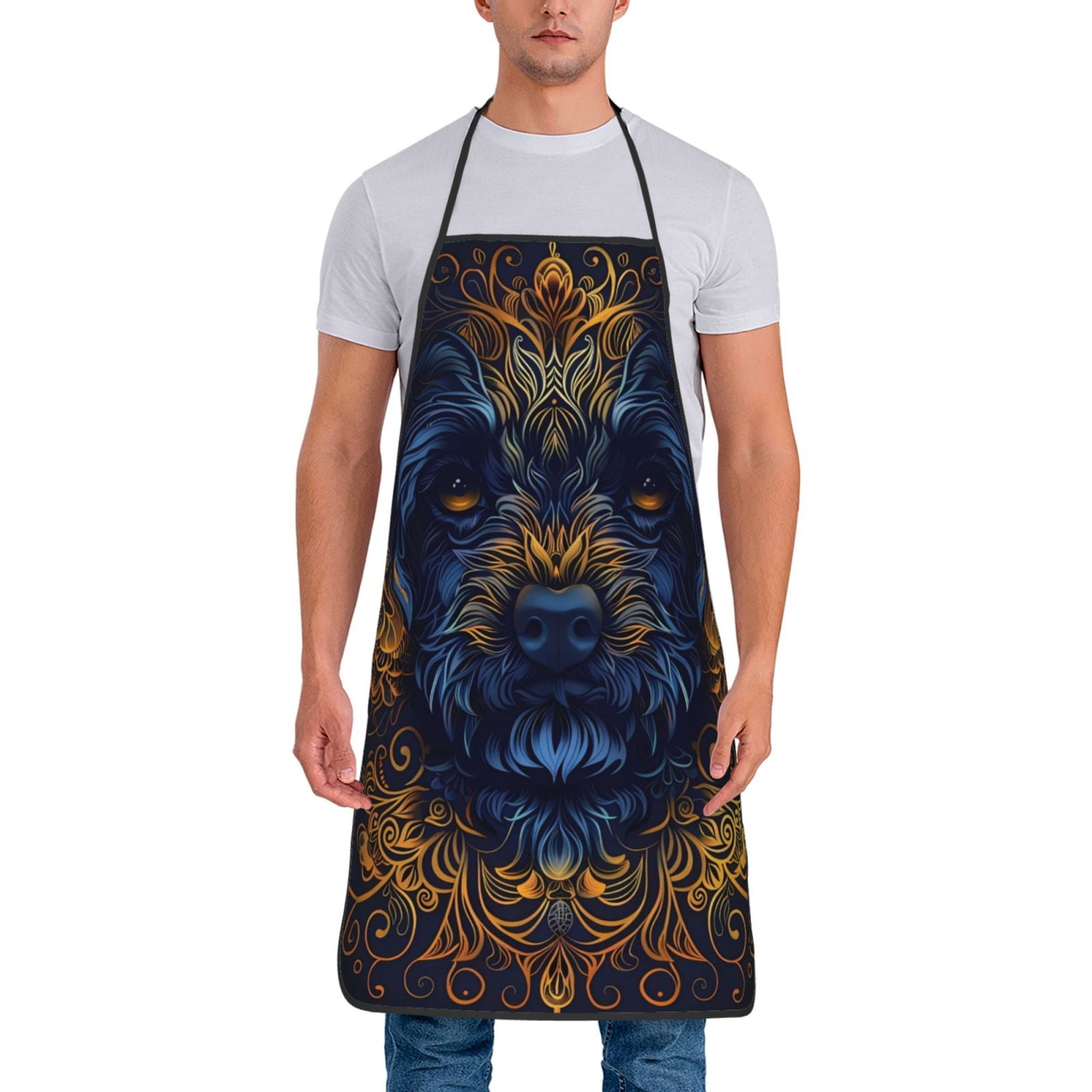 Junzan Elegant Dog Mandala Art Print Kitchen Cooking Aprons, Chef Apron ...