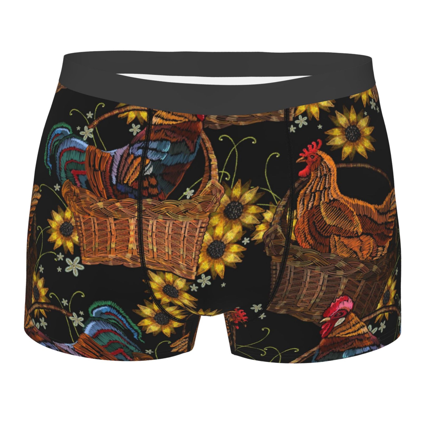 Junzan Embroidery Chicken Rooster And Sunflowers Mens Underwear Boxer ...