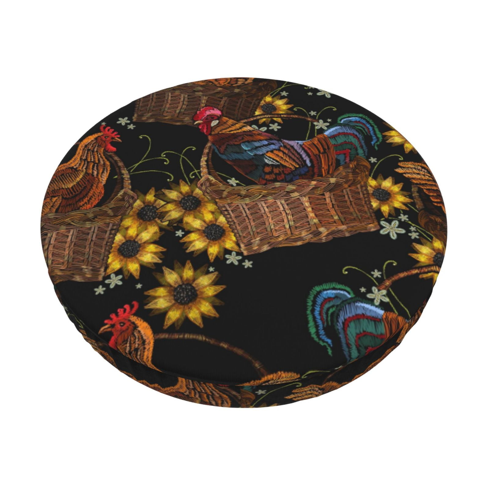 Junzan Embroidery Chicken Rooster And Sunflowers Bar Stool Cover Round ...
