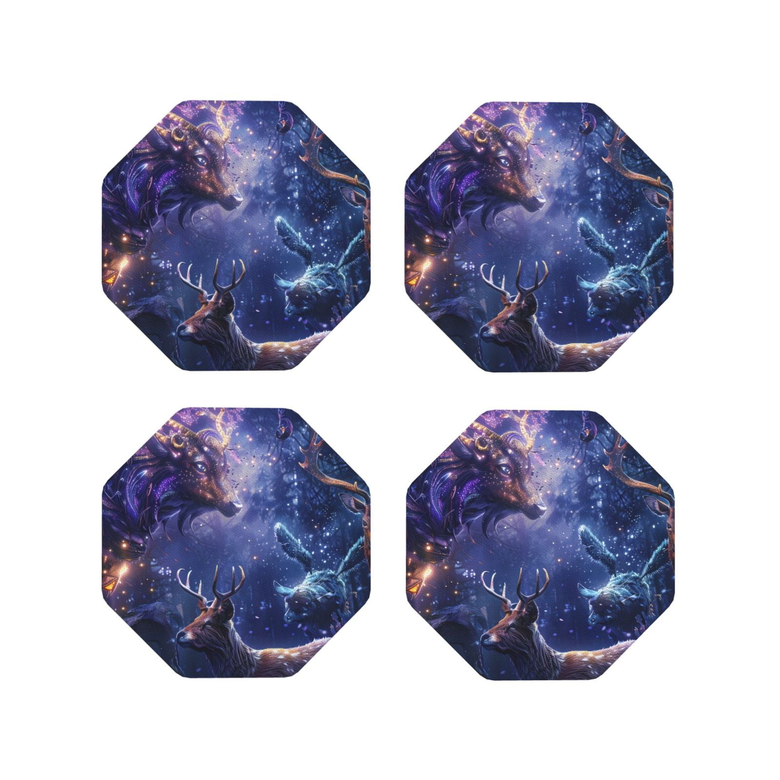 Junzan Enchanted Forest Stag Gathering Print Coasters for Drinks ...