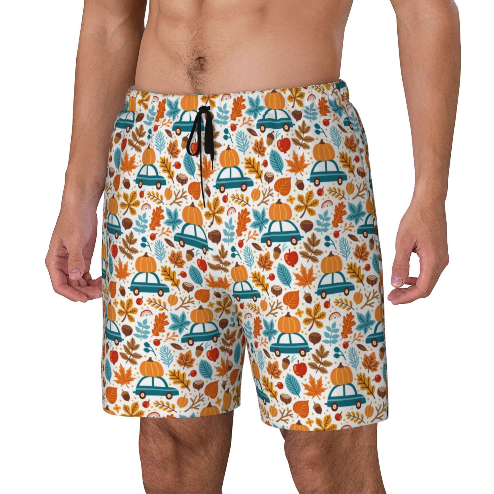 Junzan Falling Pumpkins On Car Print Swim Trunks Men Swim Shorts with ...