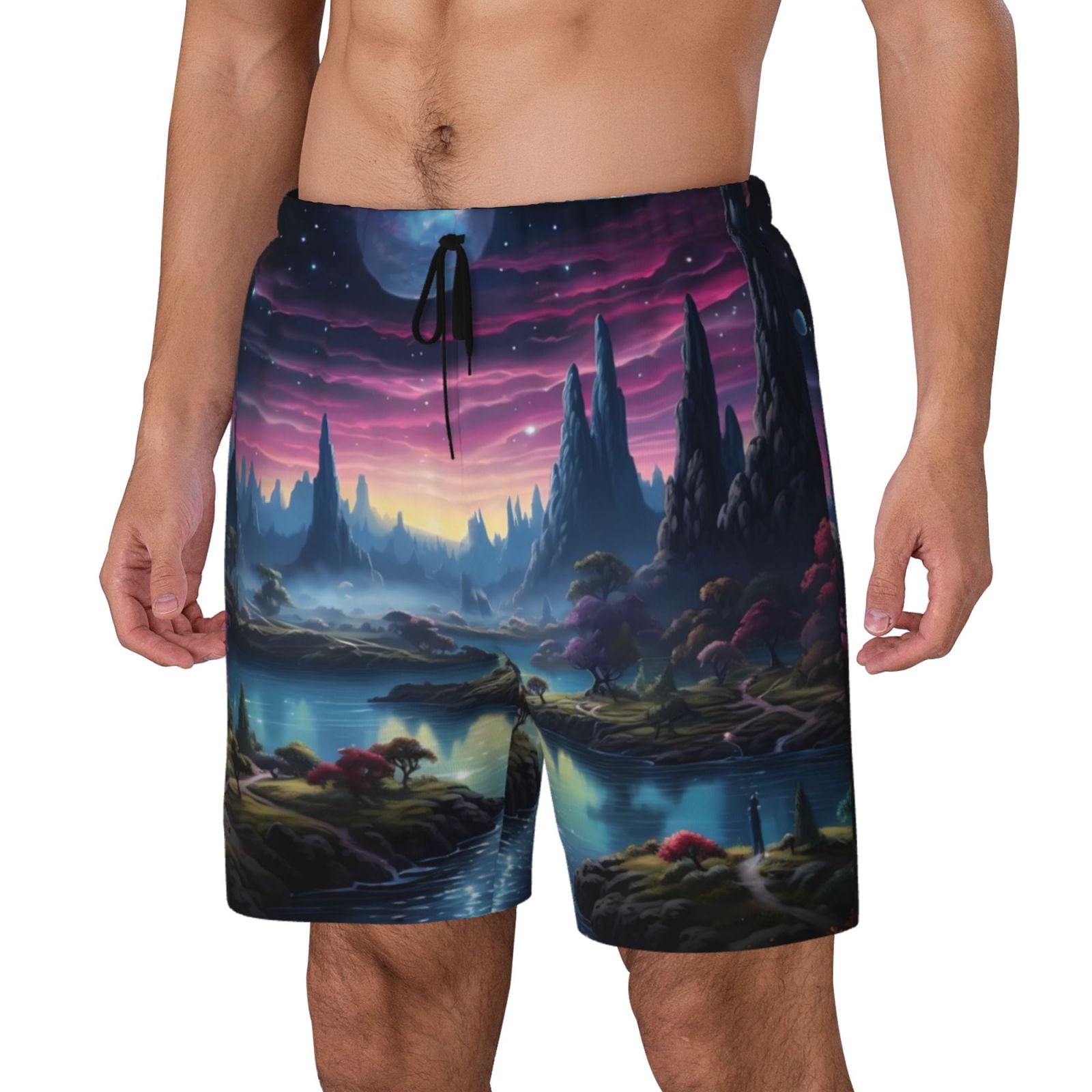 Junzan Fantasy Landscape Starry Night Print Swim Trunks Men Swim Shorts ...