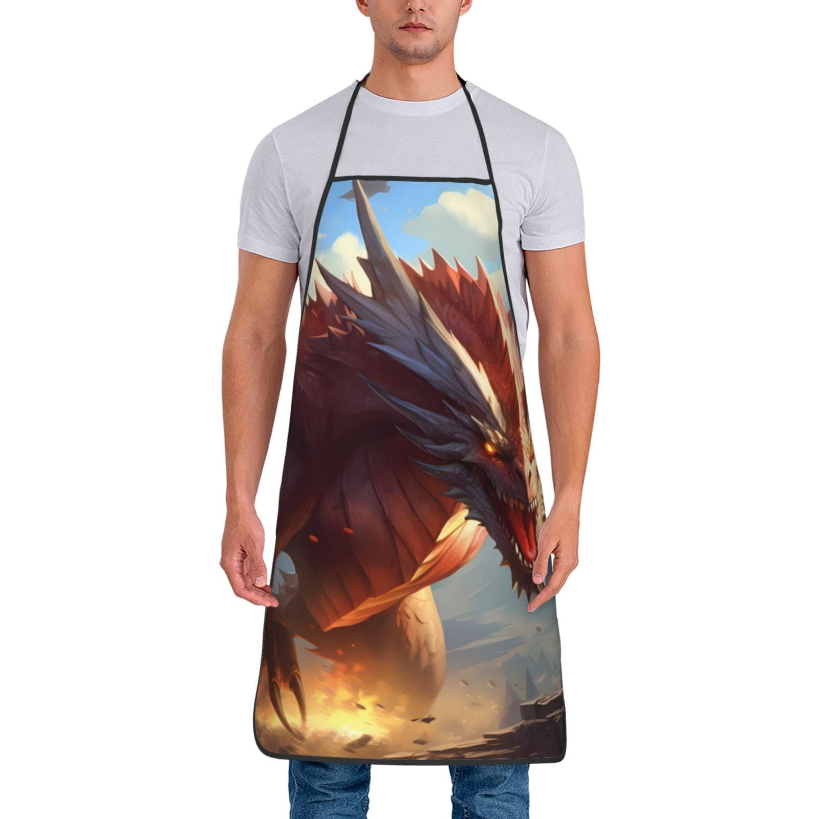 Junzan Ferocious Dragon Fury Print Kitchen Cooking Aprons, Chef Apron ...