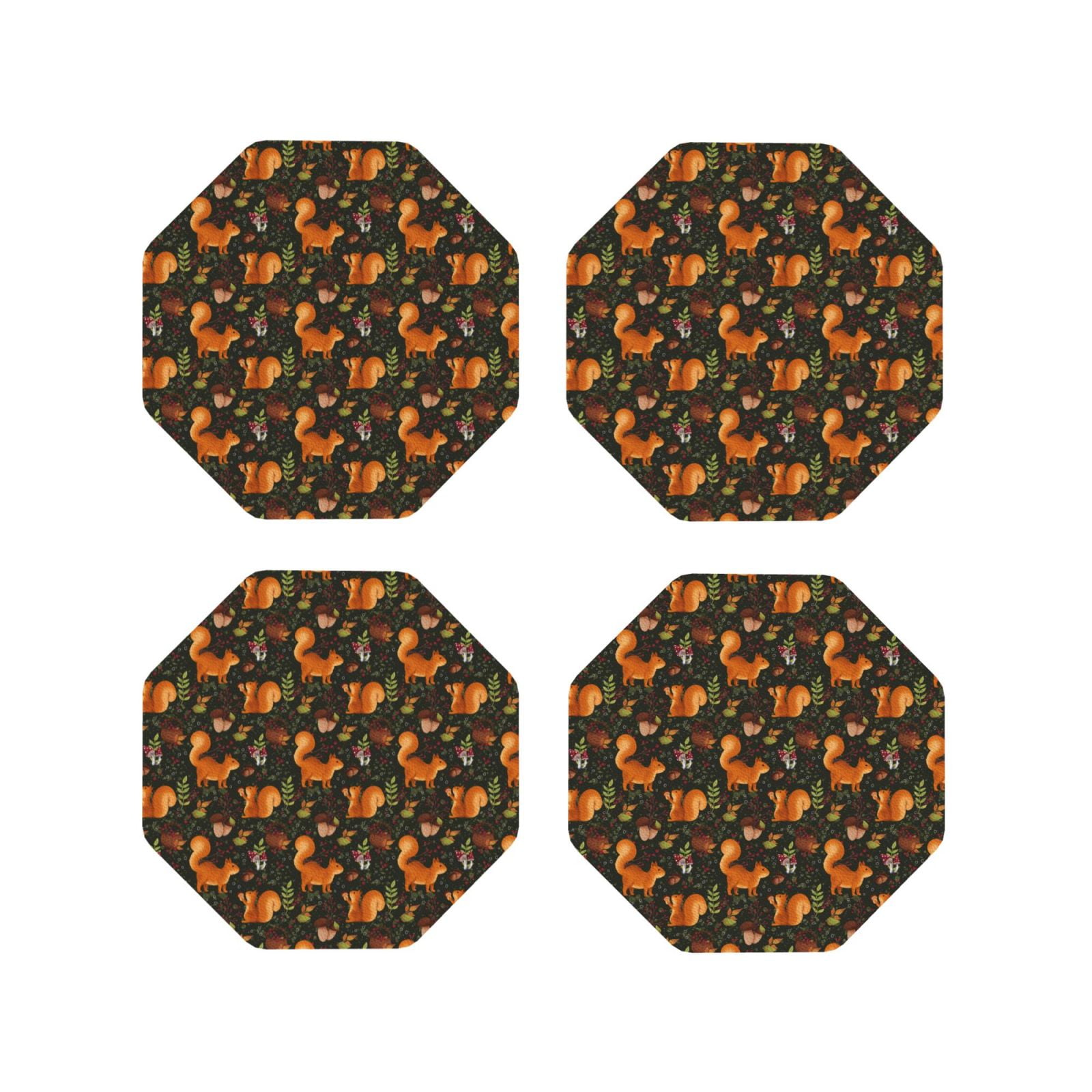 Junzan Festive Squirrels Dark Forest Print Coasters for Drinks ...