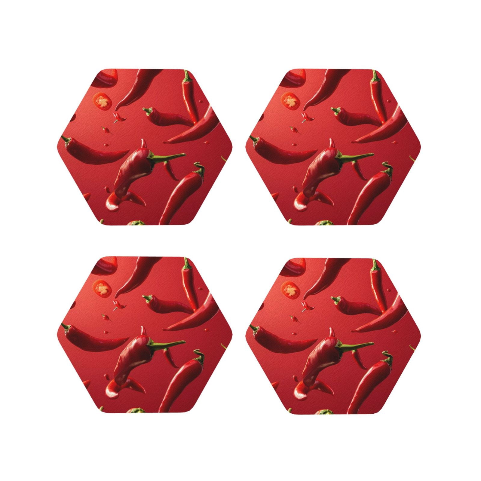 Junzan Floating Red Chili Peppers Print Coasters for Drinks - Leather ...