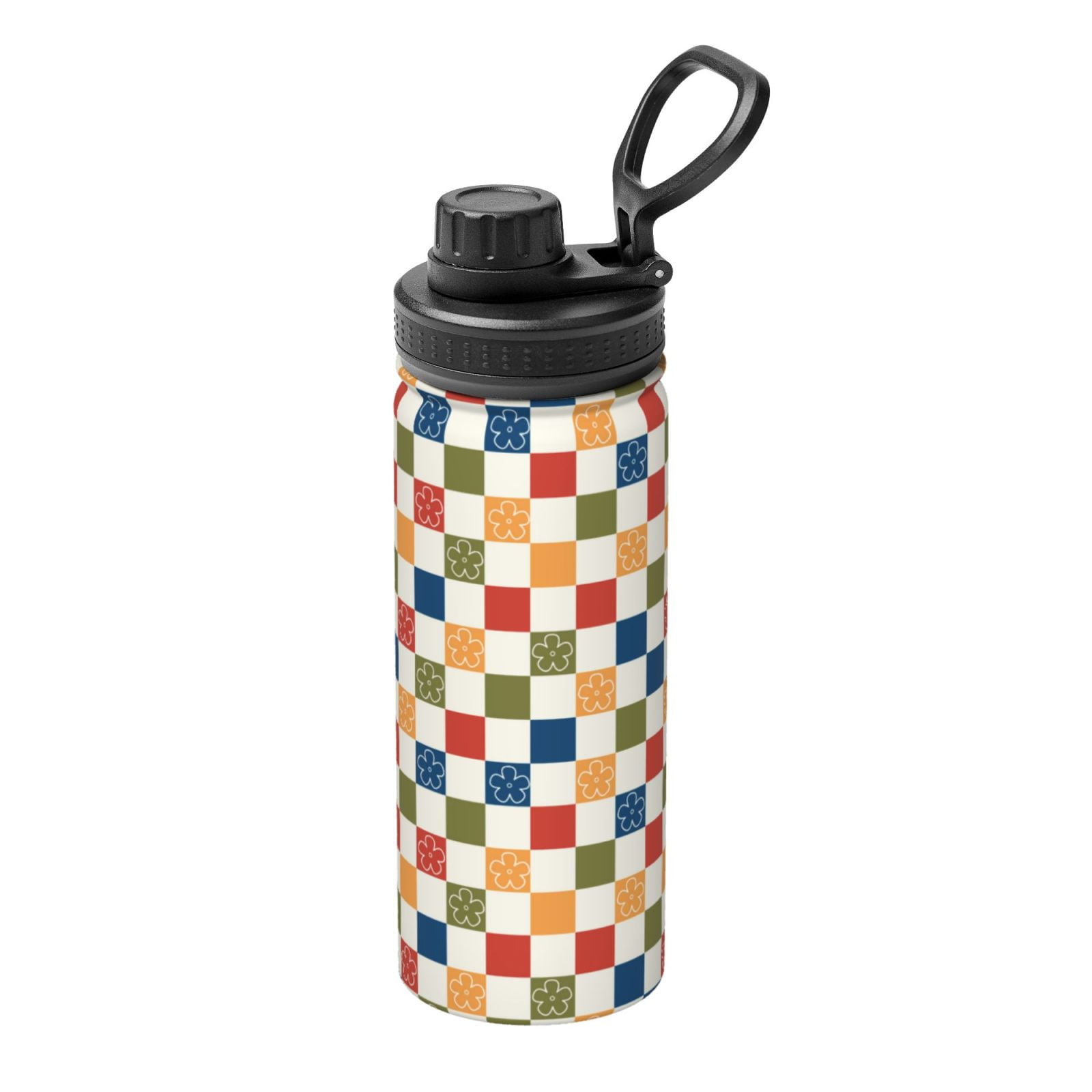 Junzan Floral Checkerboard Pattern 18OZ Stainless Steel Sports Water ...