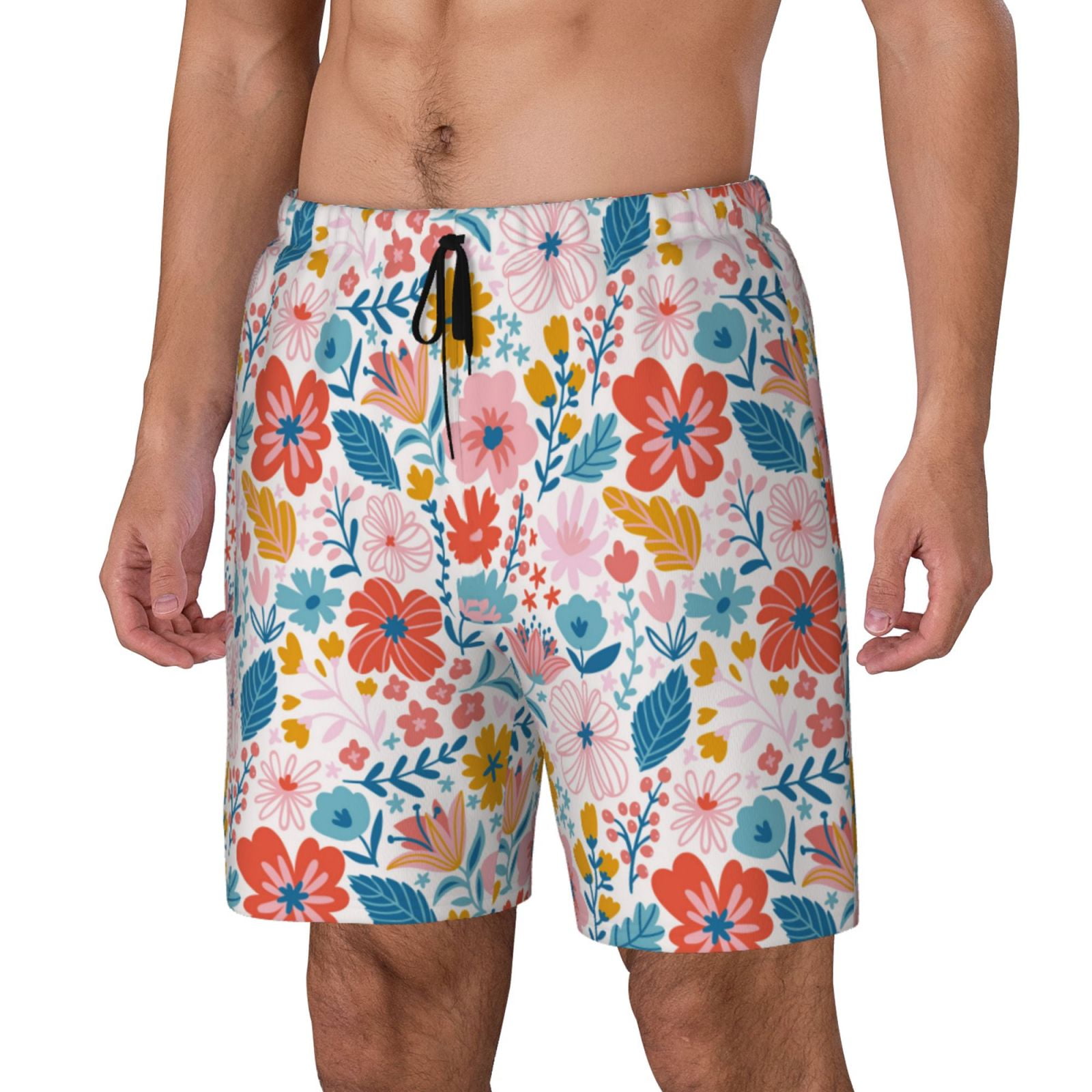 Junzan Floral Ditsy Print Swim Trunks Men Swim Shorts with Built-in ...