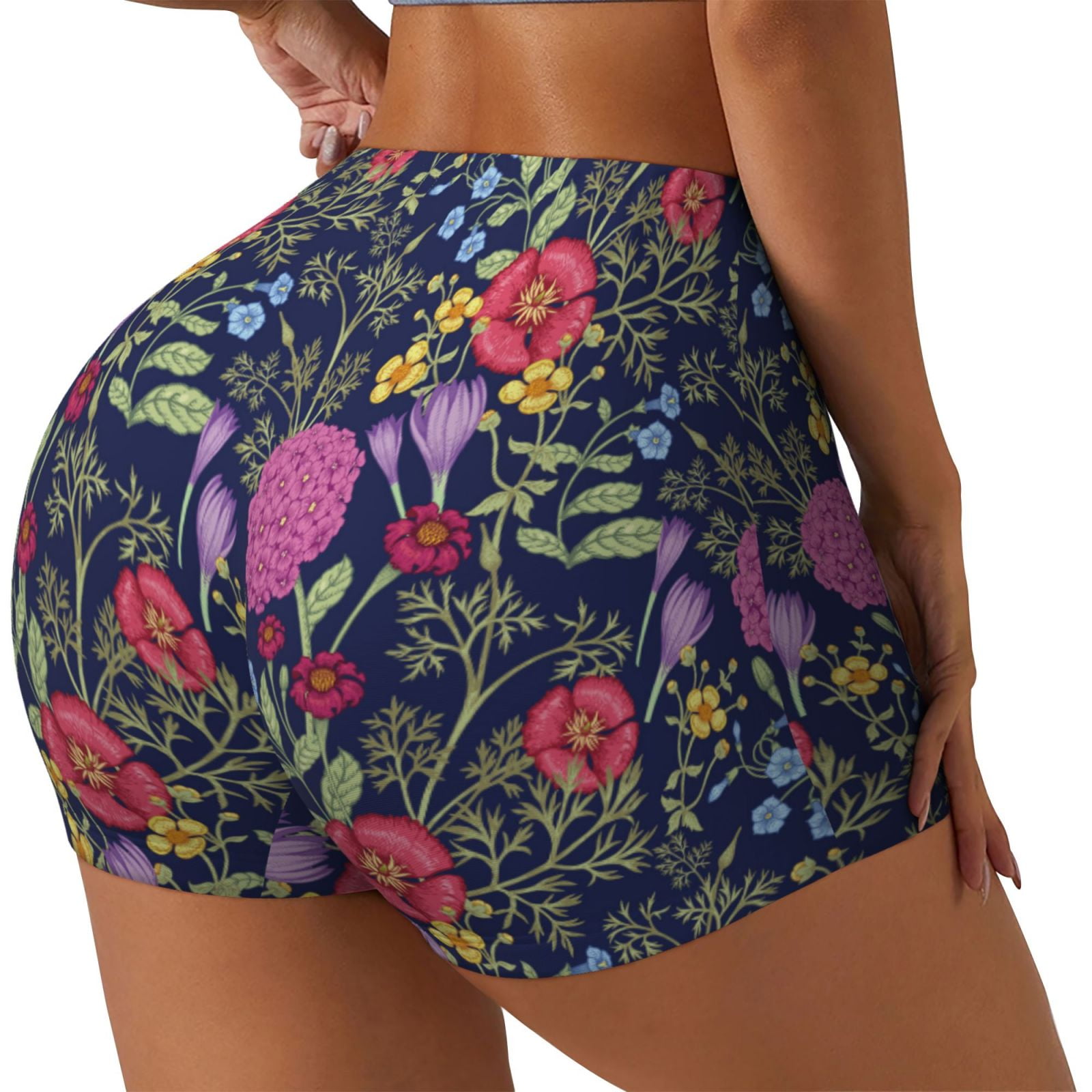Junzan Floral Pattern Women Workout Impact Shorts,Scrunch Short Gym Yoga Running Sport Scrunch ...