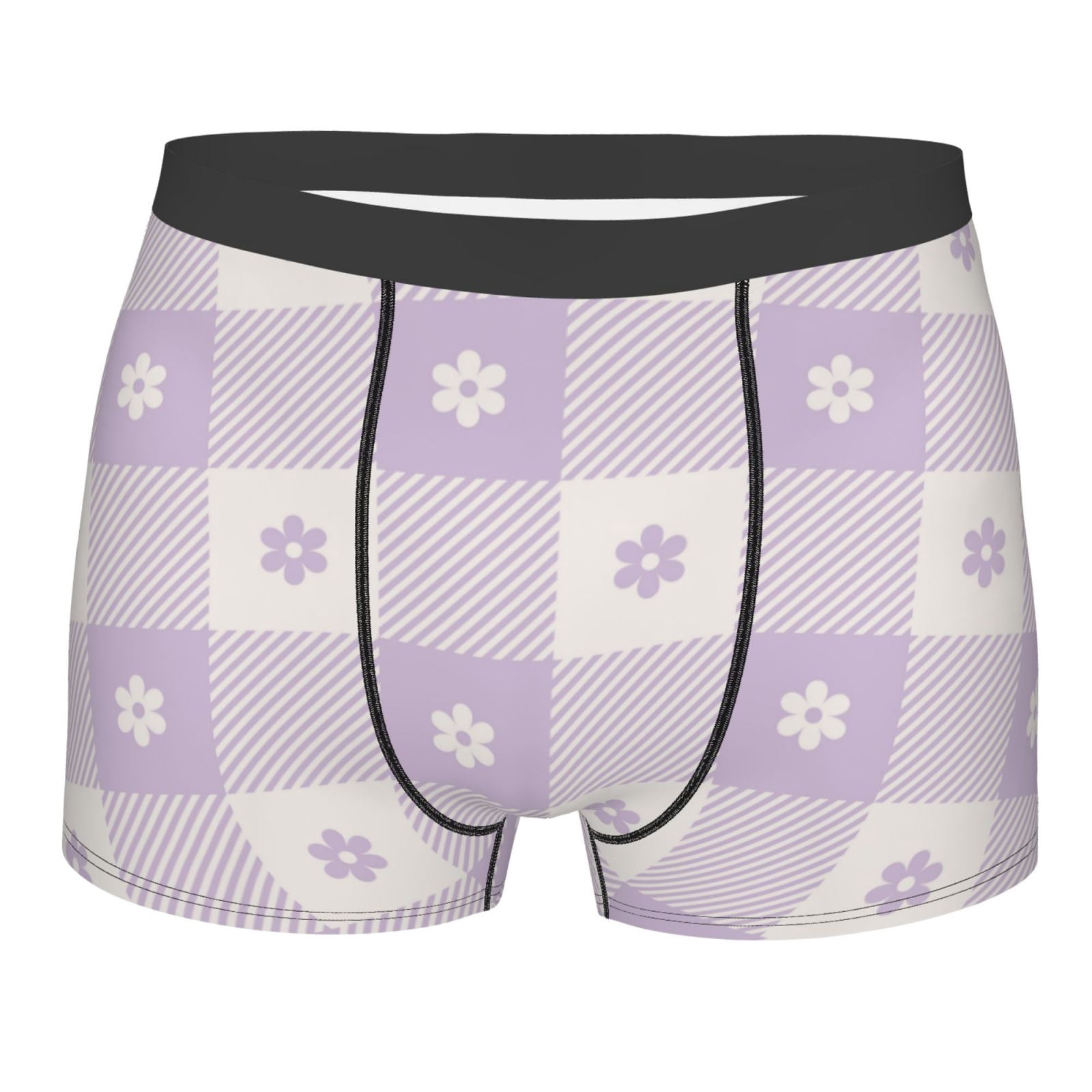 Junzan Floral Purple Buffalo Plaid Mens Underwear Boxer Briefs For Men ...