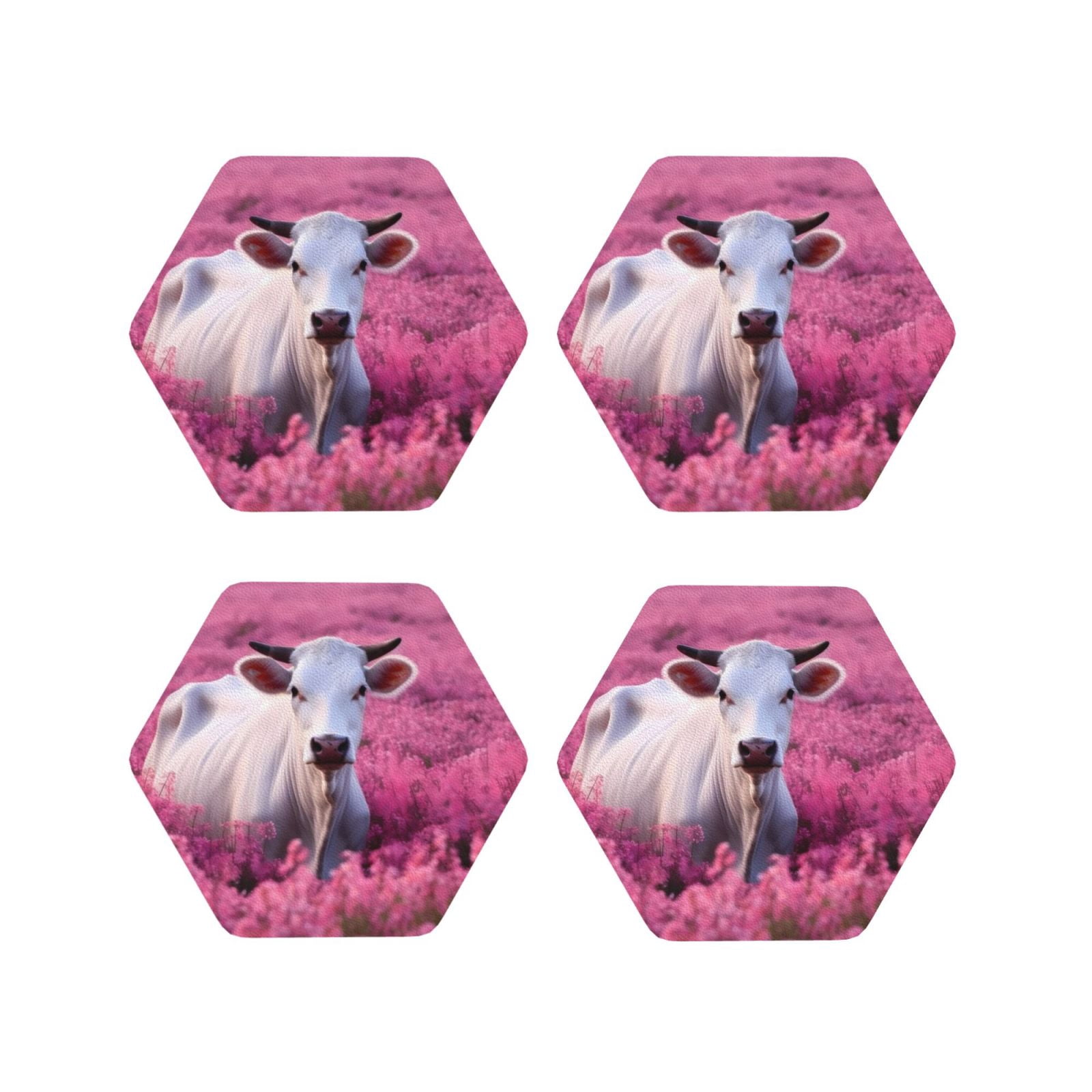 Junzan Flower Field Cow Print Coasters for Drinks - Leather Coasters ...