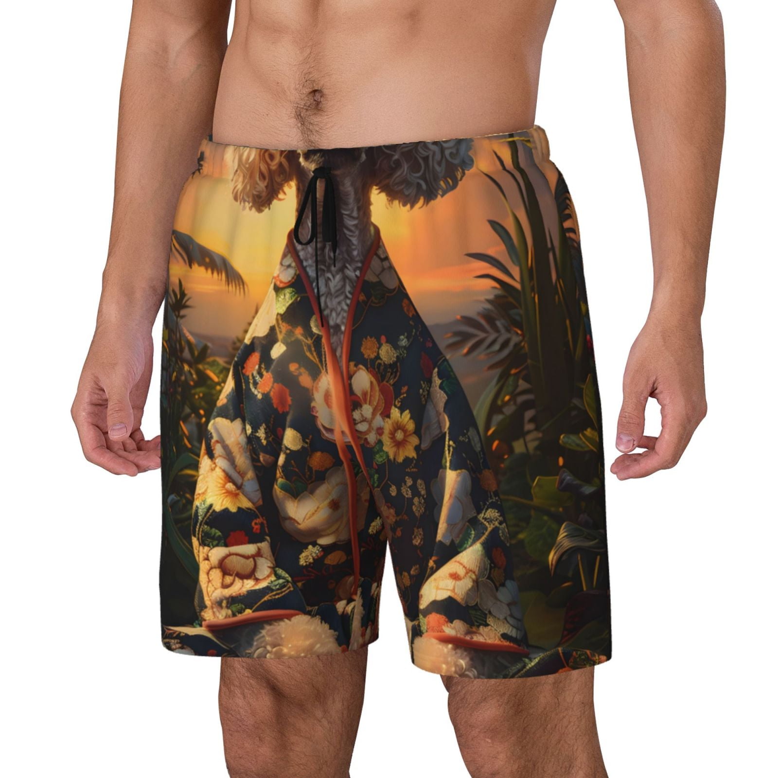 Junzan Flower Field Poodle Print Swim Trunks Men Swim Shorts with Built ...