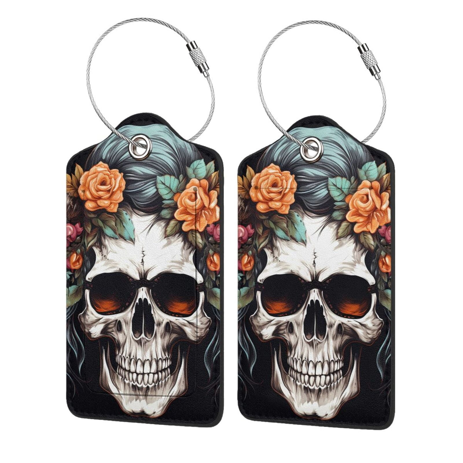Junzan Flower Horn Skull for Luggage Tags,Leather Luggage Tags for ...