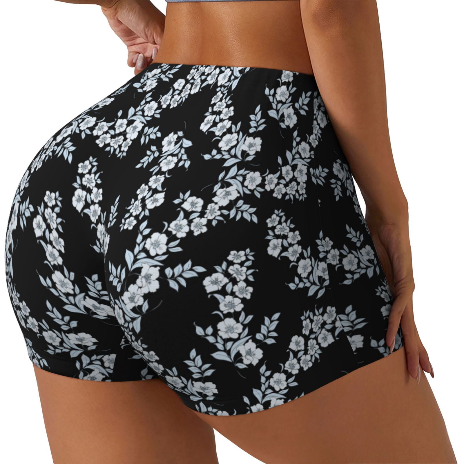 Junzan Flower Pattern Women Workout Impact Shorts,Scrunch Short Gym Yoga Running Sport Scrunch ...