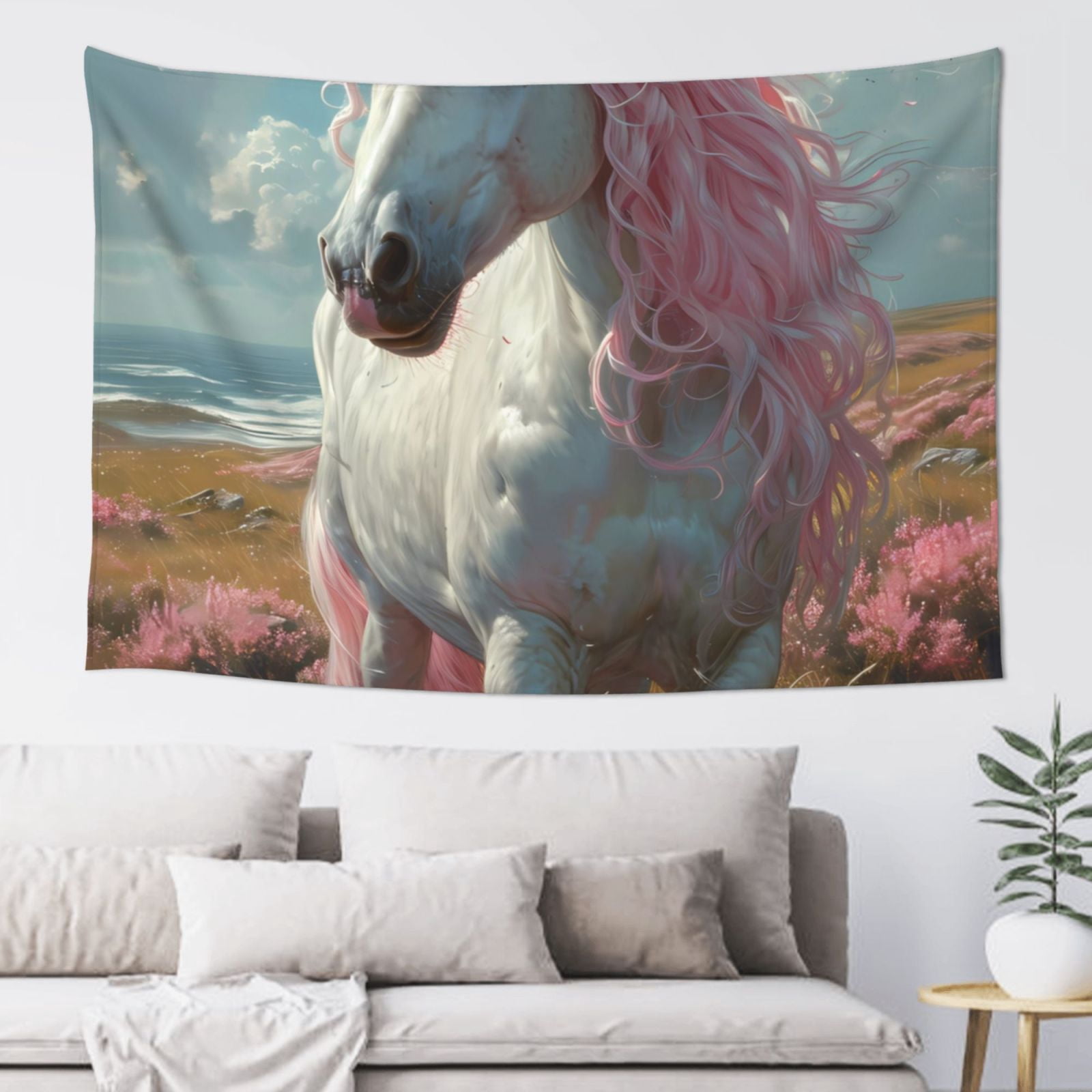 Junzan Flower White Horse (2) for Tapestry - Home DéCor Tapestry Cute ...