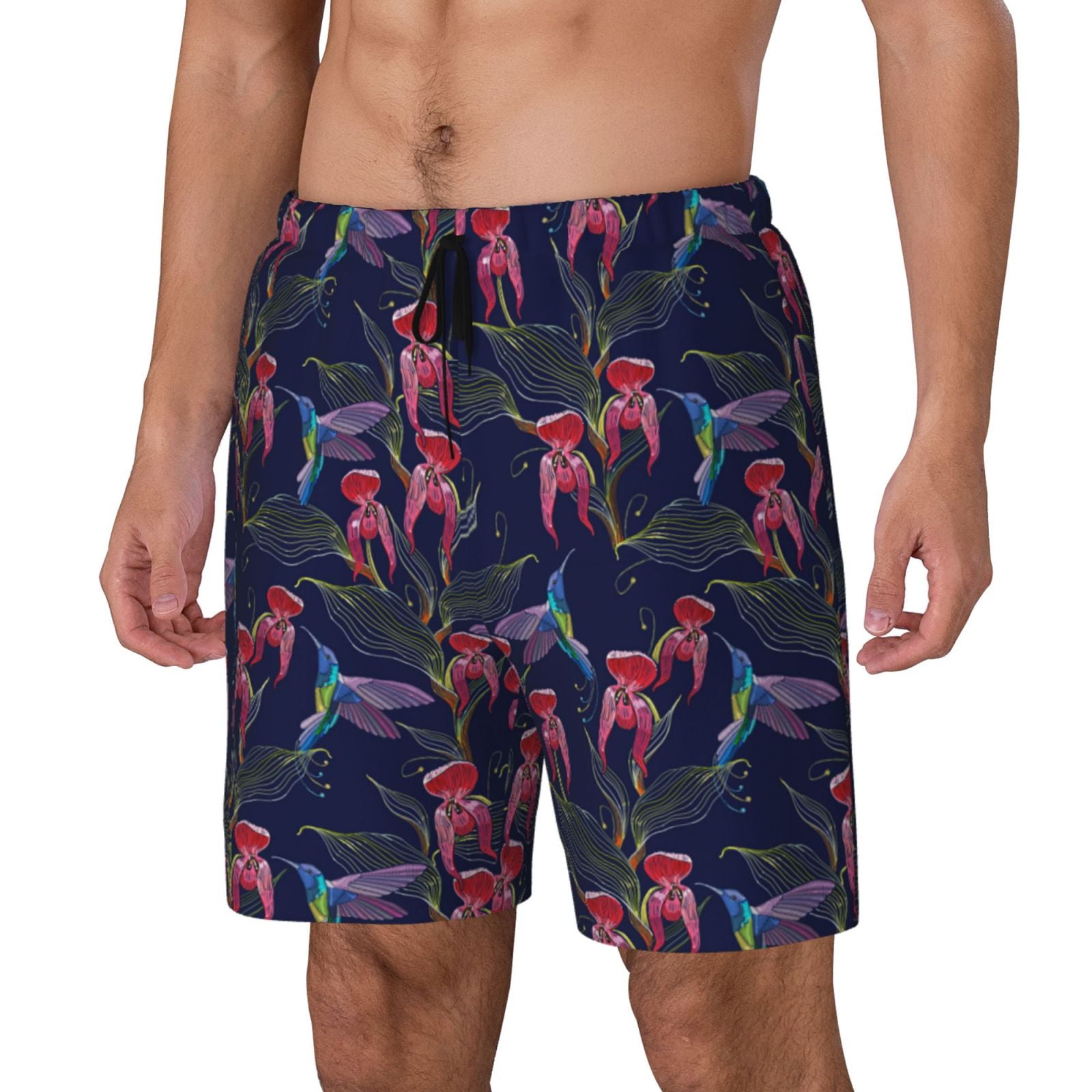 Junzan Flowers And Humming Bird Print Swim Trunks Men Swim Shorts with ...