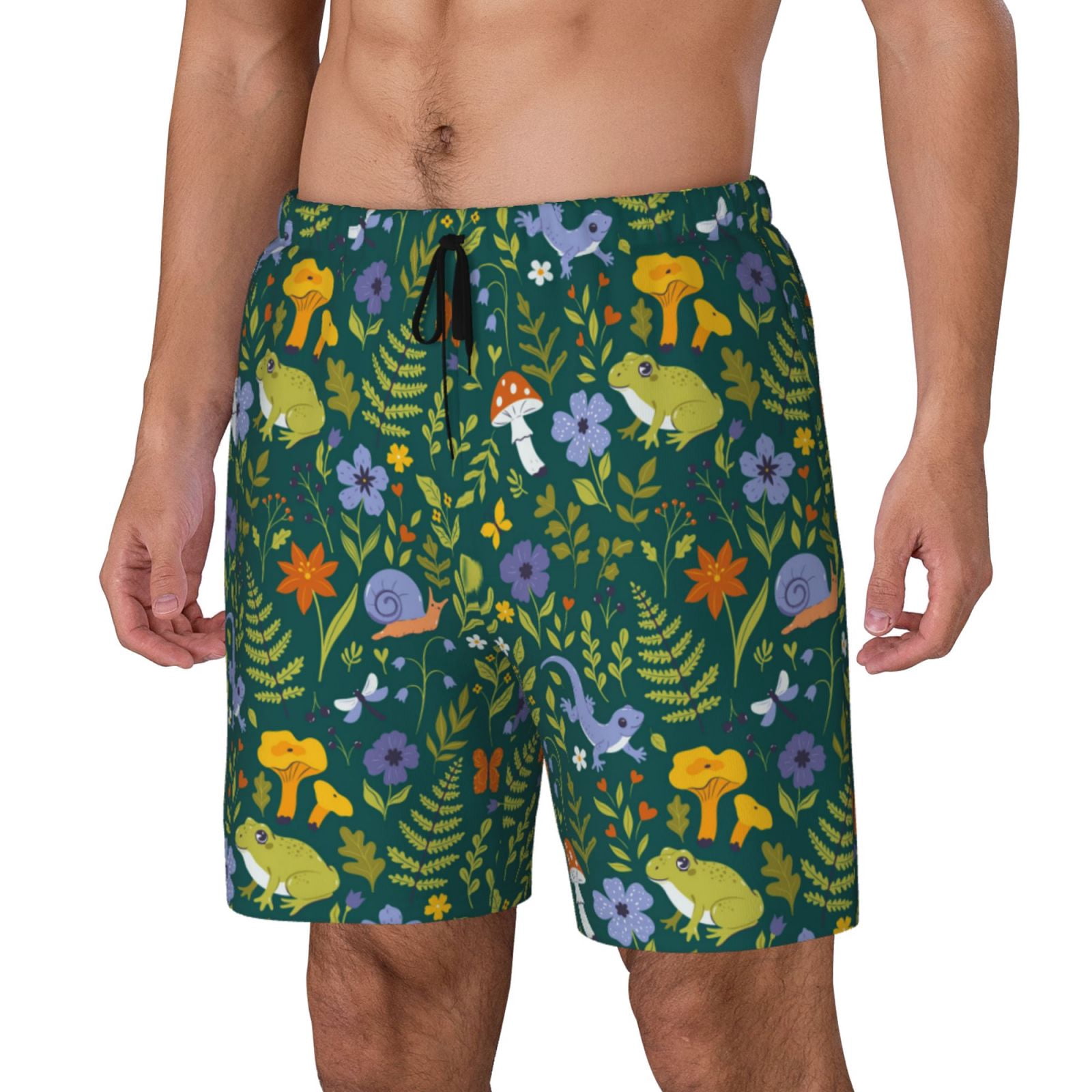 Junzan Forest Flora And Fauna Print Swim Trunks Men Swim Shorts with ...