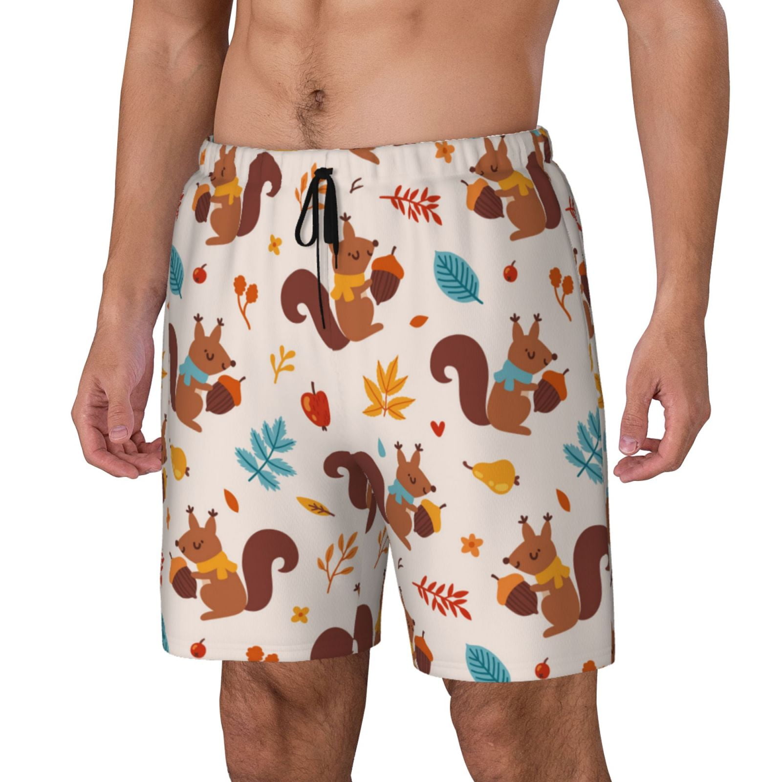 Junzan Forest Squirrel Nuts Print Swim Trunks Men Swim Shorts with ...
