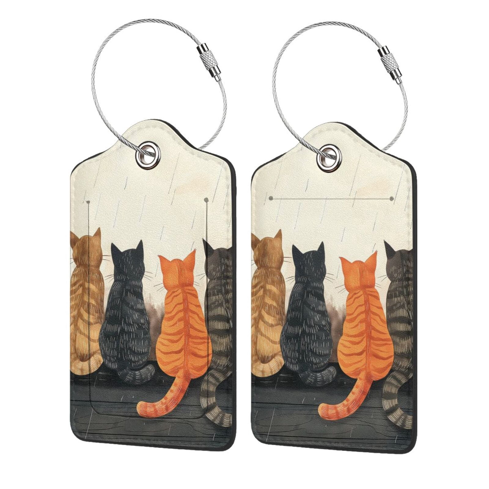 Junzan Four Cats Watching Rain for Luggage Tags,Leather Luggage Tags ...