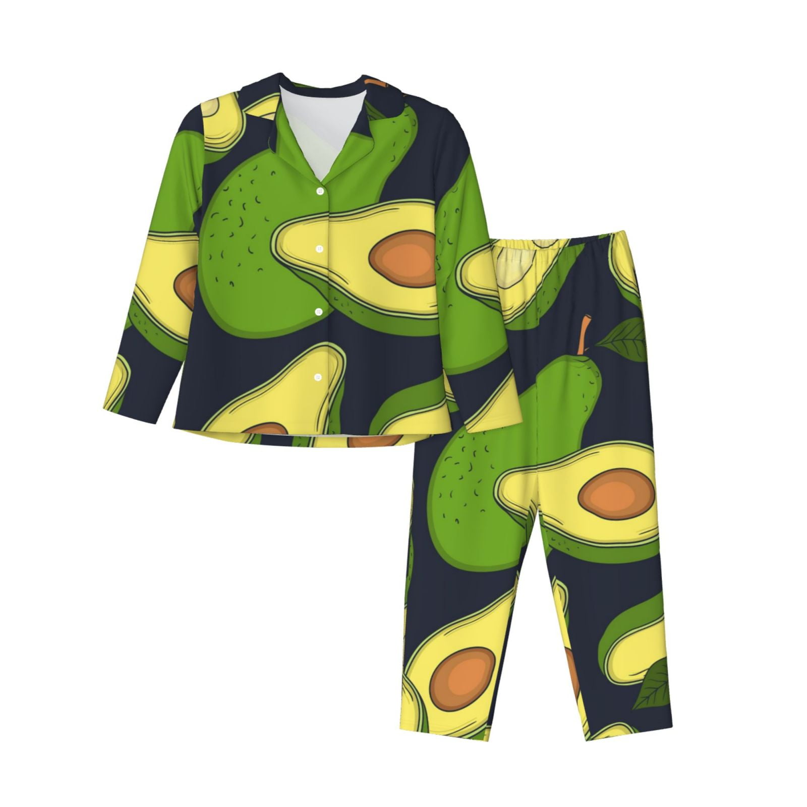 Junzan Fresh Avocado Print Womens Pajama Sets,Long Sleeve Button Down ...
