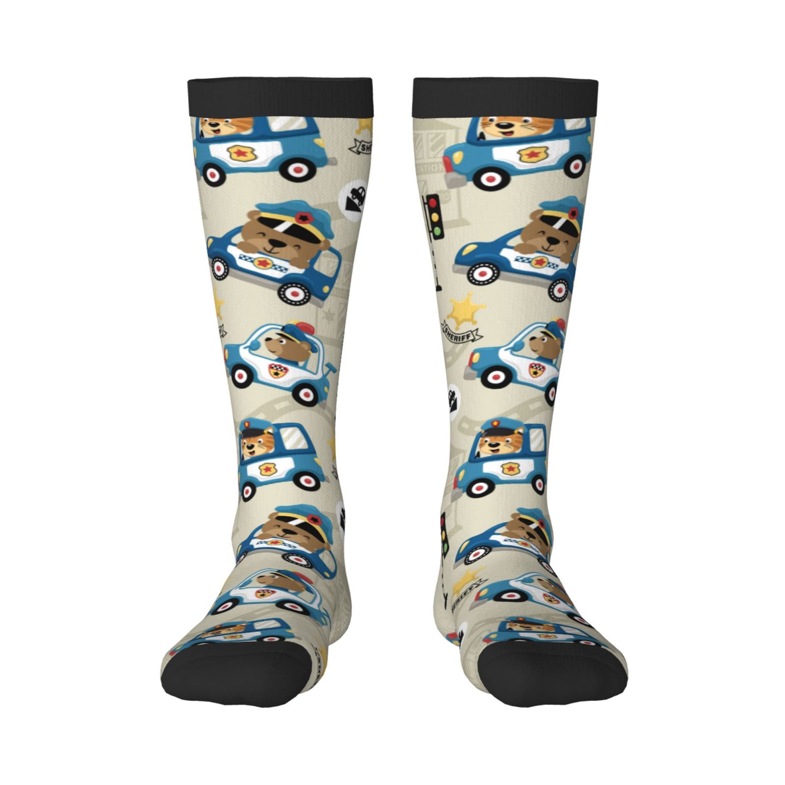 Junzan Fun Novelty Knee Warmer High Socks Animals Driving Police Car ...