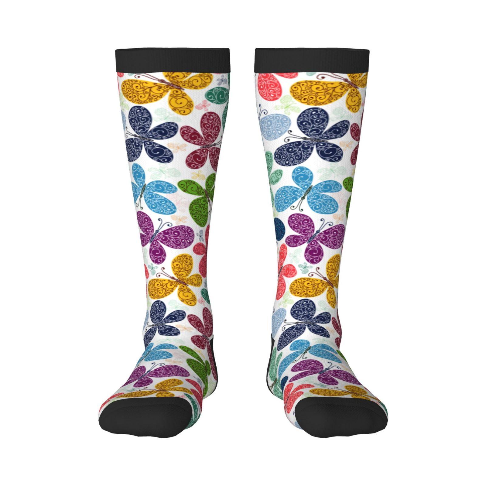 Junzan Fun Novelty Knee Warmer High Socks Colorful Butterflies Design